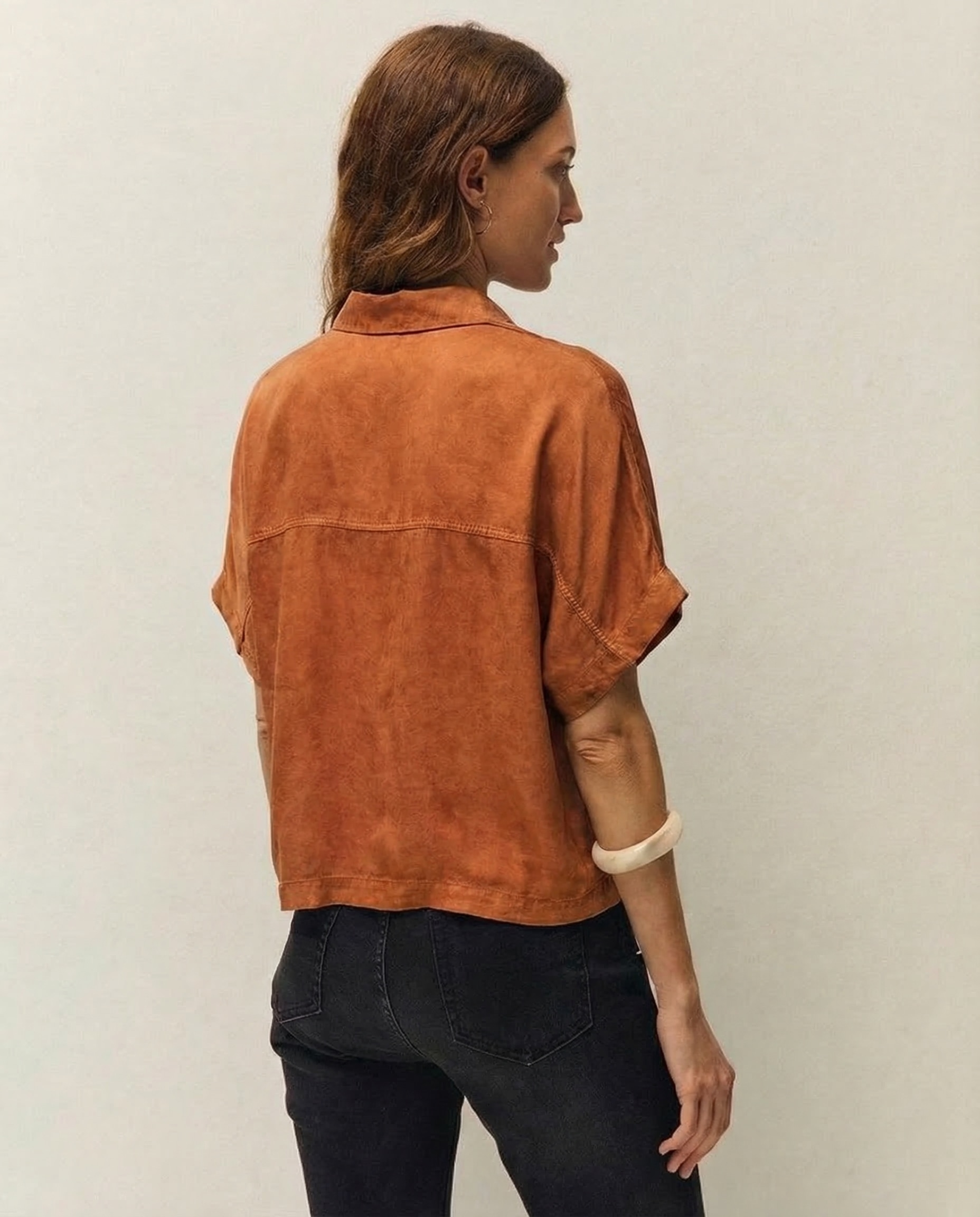 Camisa fluida satinada de mujer con efecto corrosivo Naranja System ...