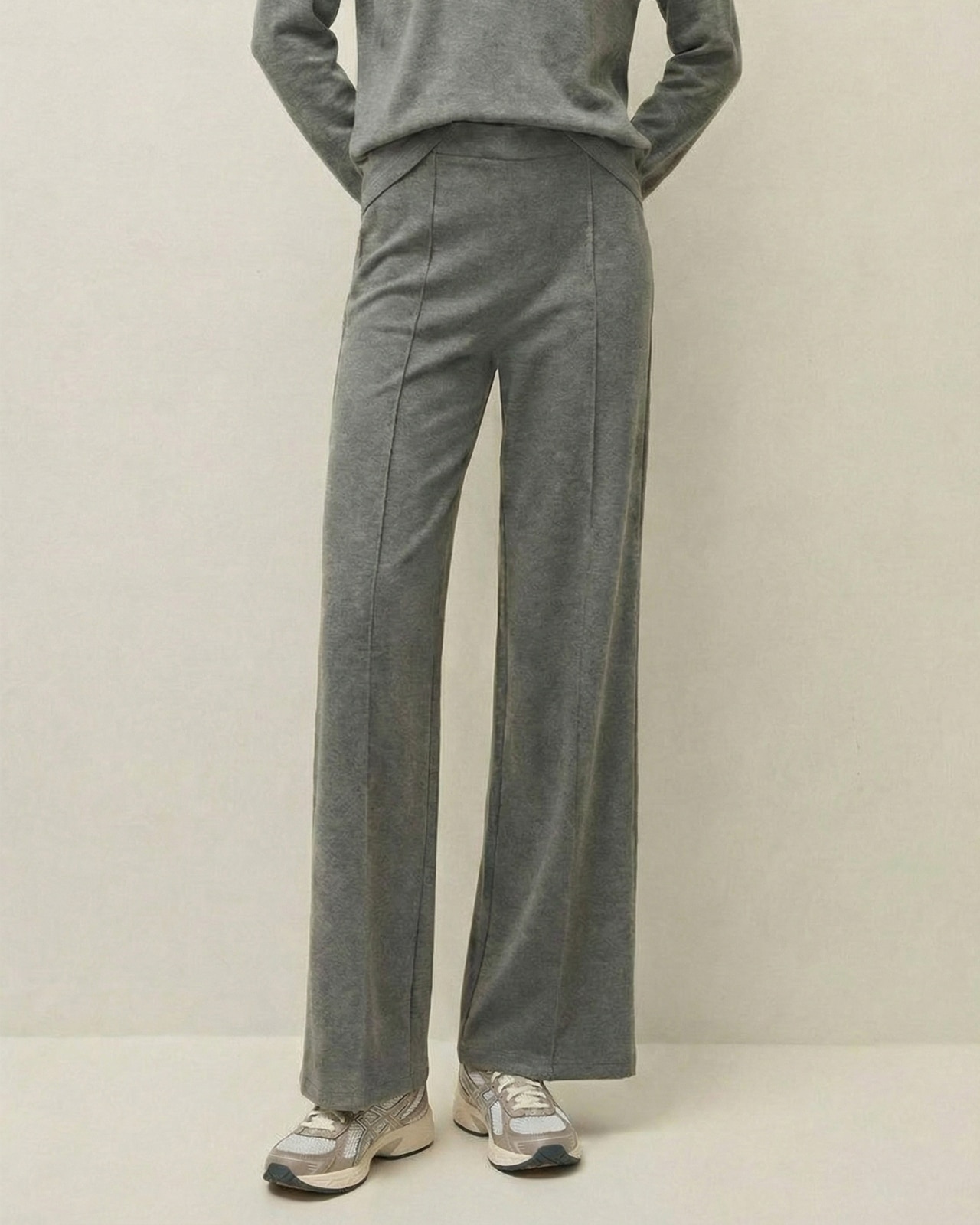 Pantalón ancho de mujer con goma en la cintura Gris oscuro System ...