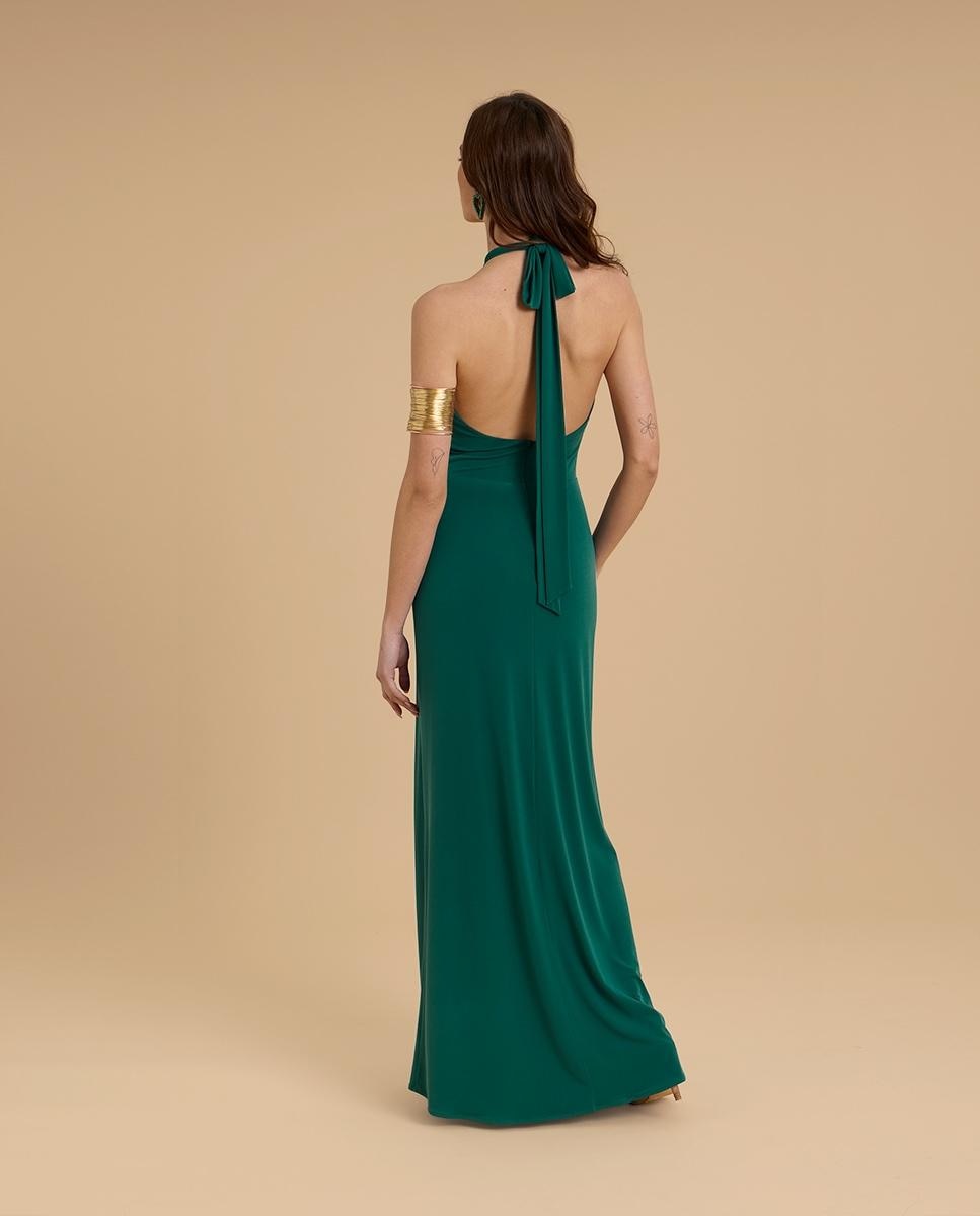 Vestido largo con cuello cruzado Verde azulado Veneno en la piel · El ...