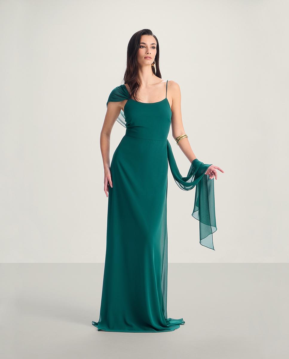 Vestido largo con pañuelo y espalda abierta Verde Veneno en la piel ...