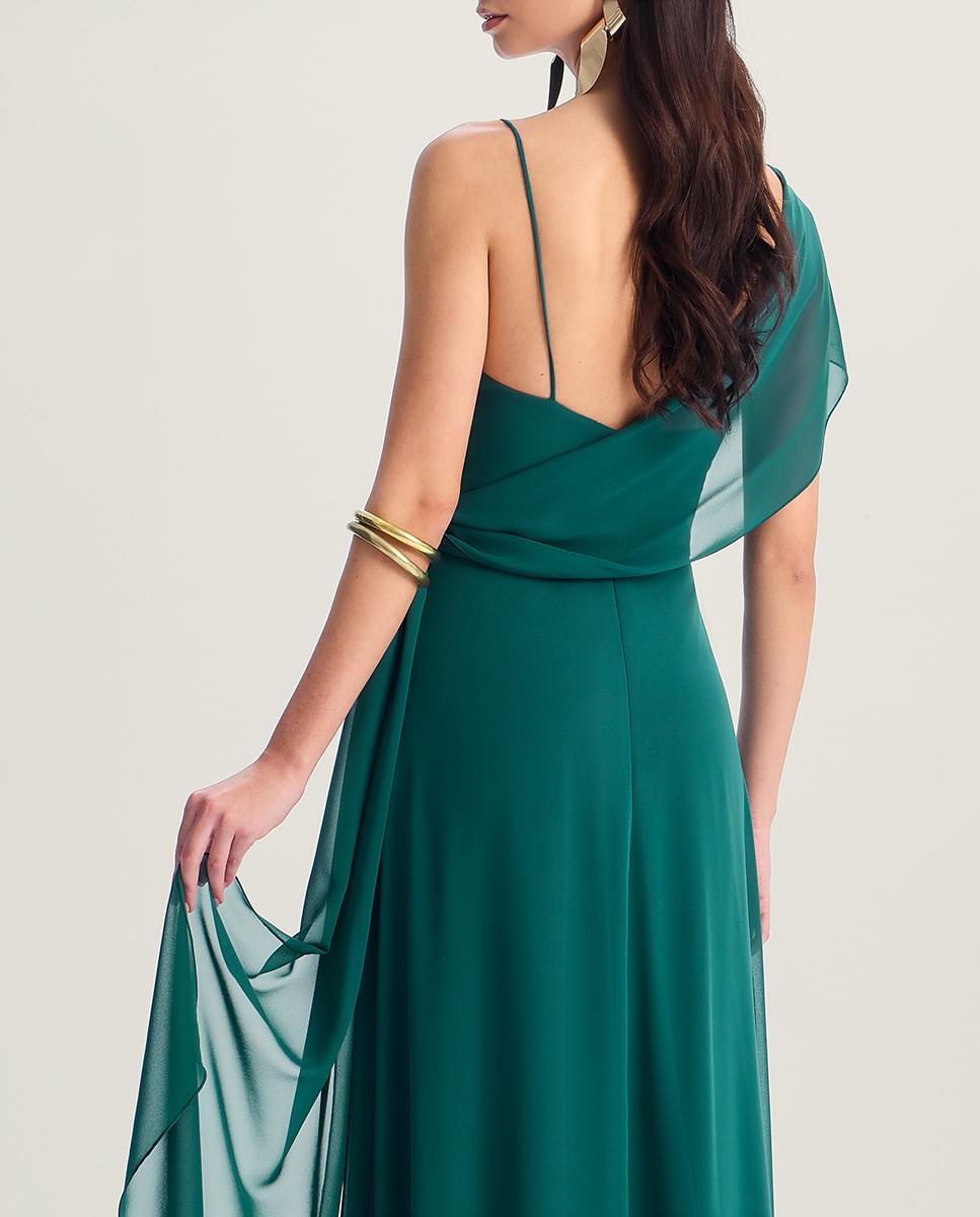 Vestido largo con pañuelo y espalda abierta Verde Veneno en la piel ...