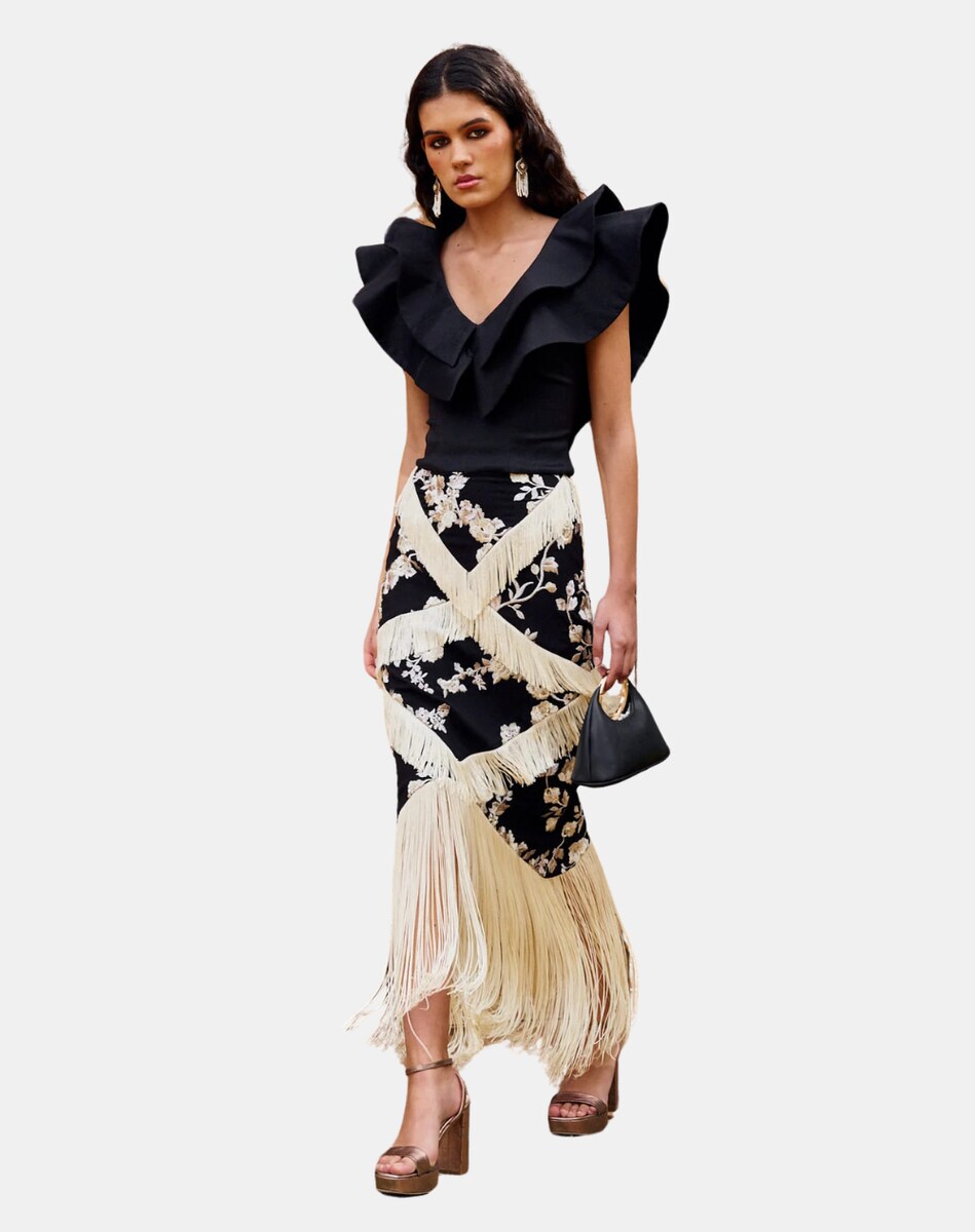 Falda midi con flecos estampada · MIPHAI · El Corte Inglés