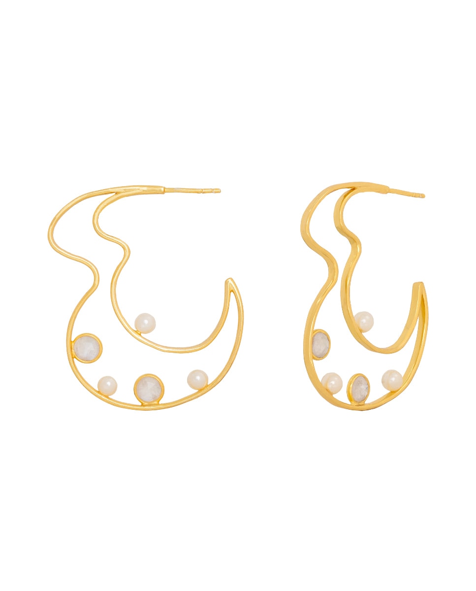 Pendientes dobles Nebula con perlas y piedraluna Blanco Lavani Jewels ...
