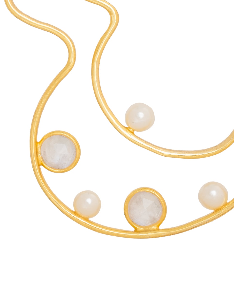Pendientes dobles Nebula con perlas y piedraluna Blanco Lavani Jewels ...