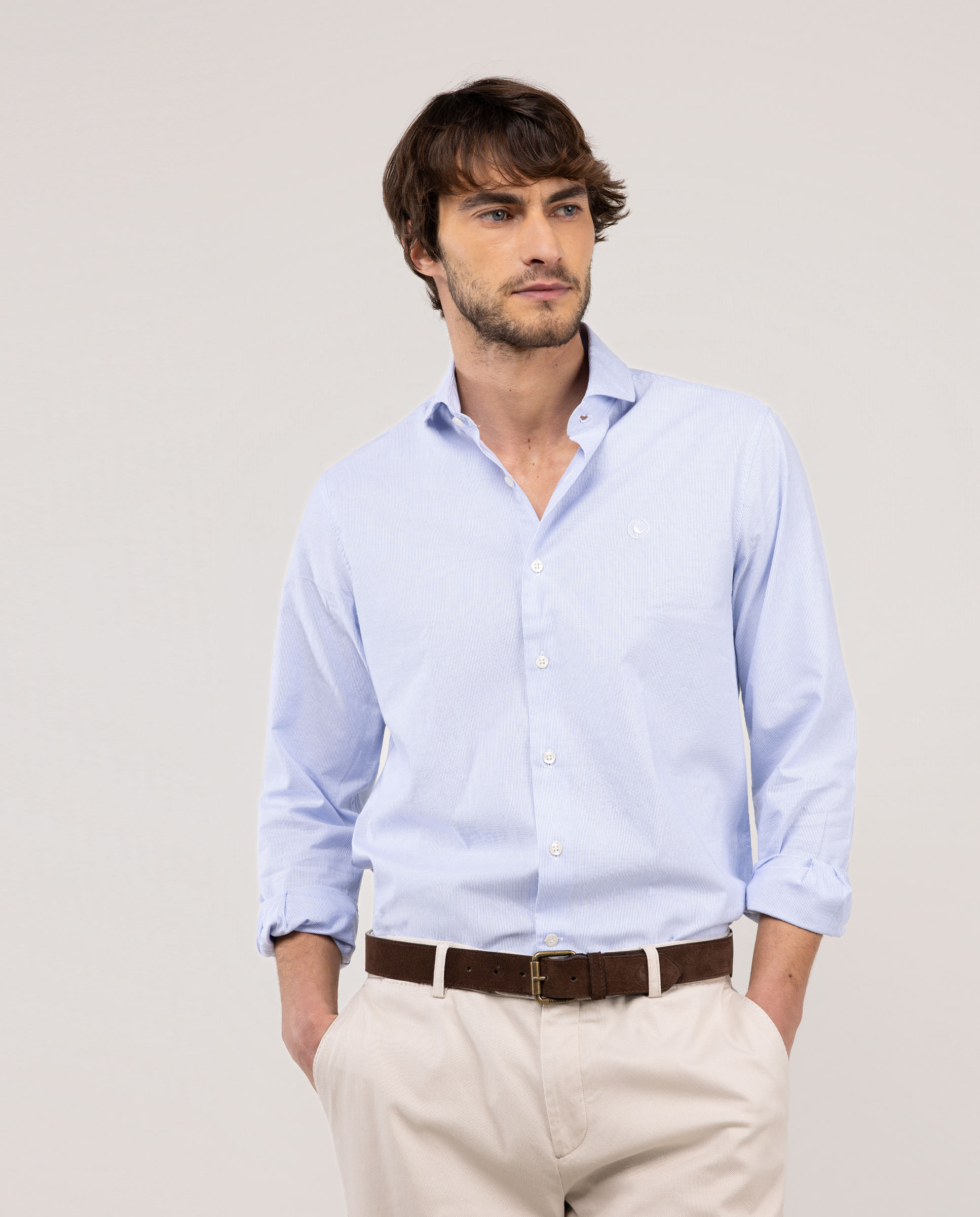 Camisa de vestir de hombre de mil rayas Azul celeste · El Corte Inglés