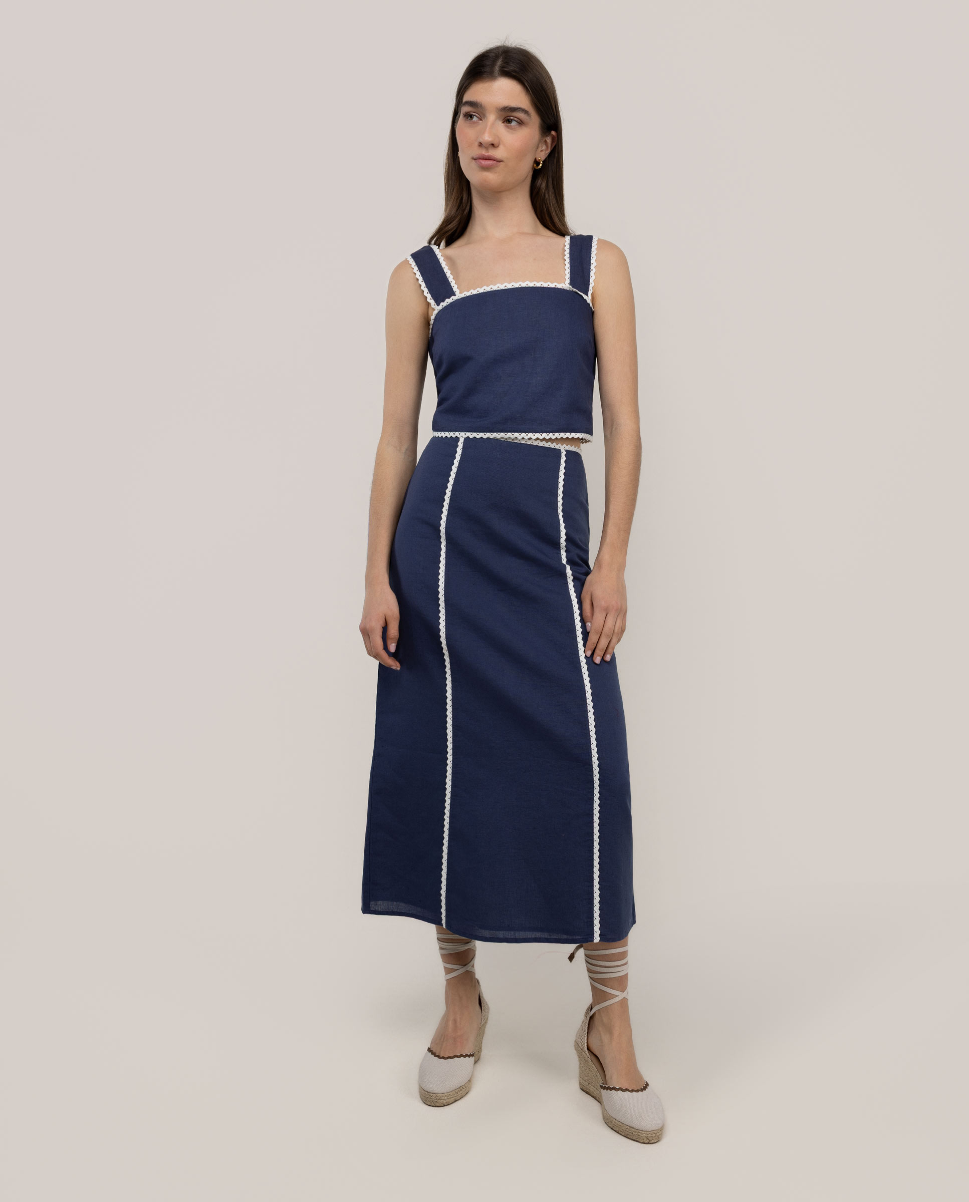 Falda midi de mujer lena Azul El Ganso · El Corte Inglés
