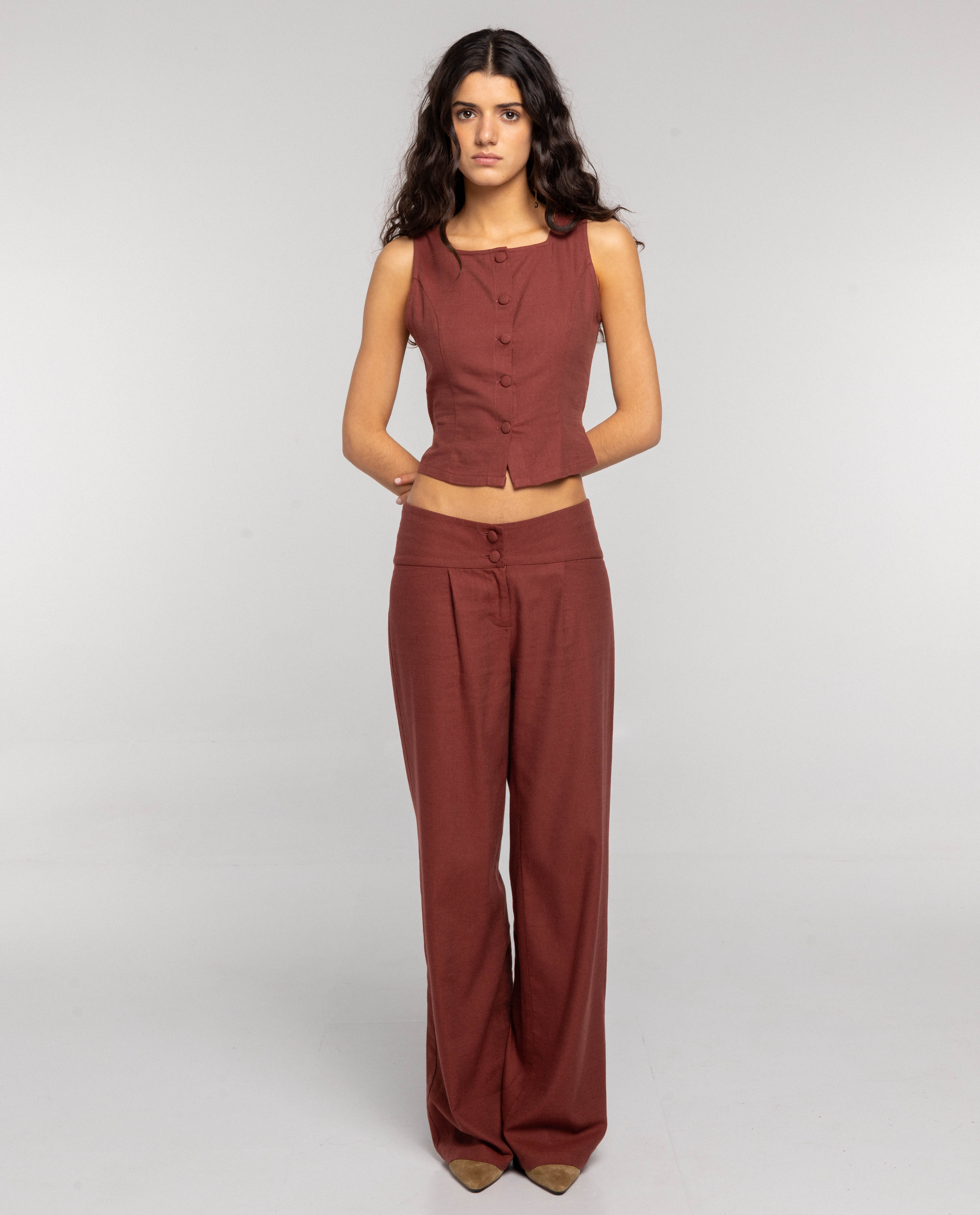 Pantalón recto de tiro bajo a rayas de mujer · The-Are · El Corte Inglés
