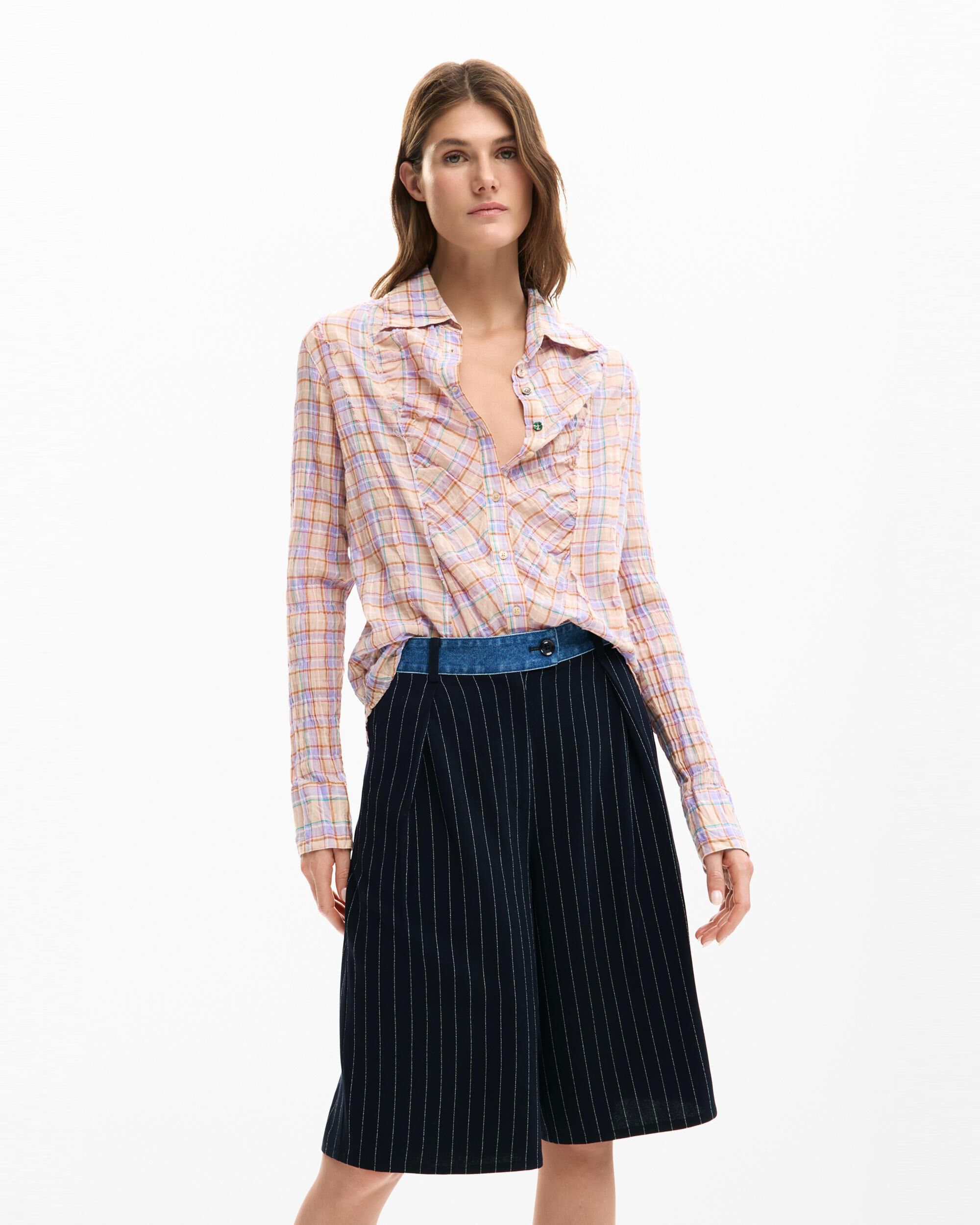 Camisa de mujer cuadros fruncido Rosa Desigual · El Corte Inglés