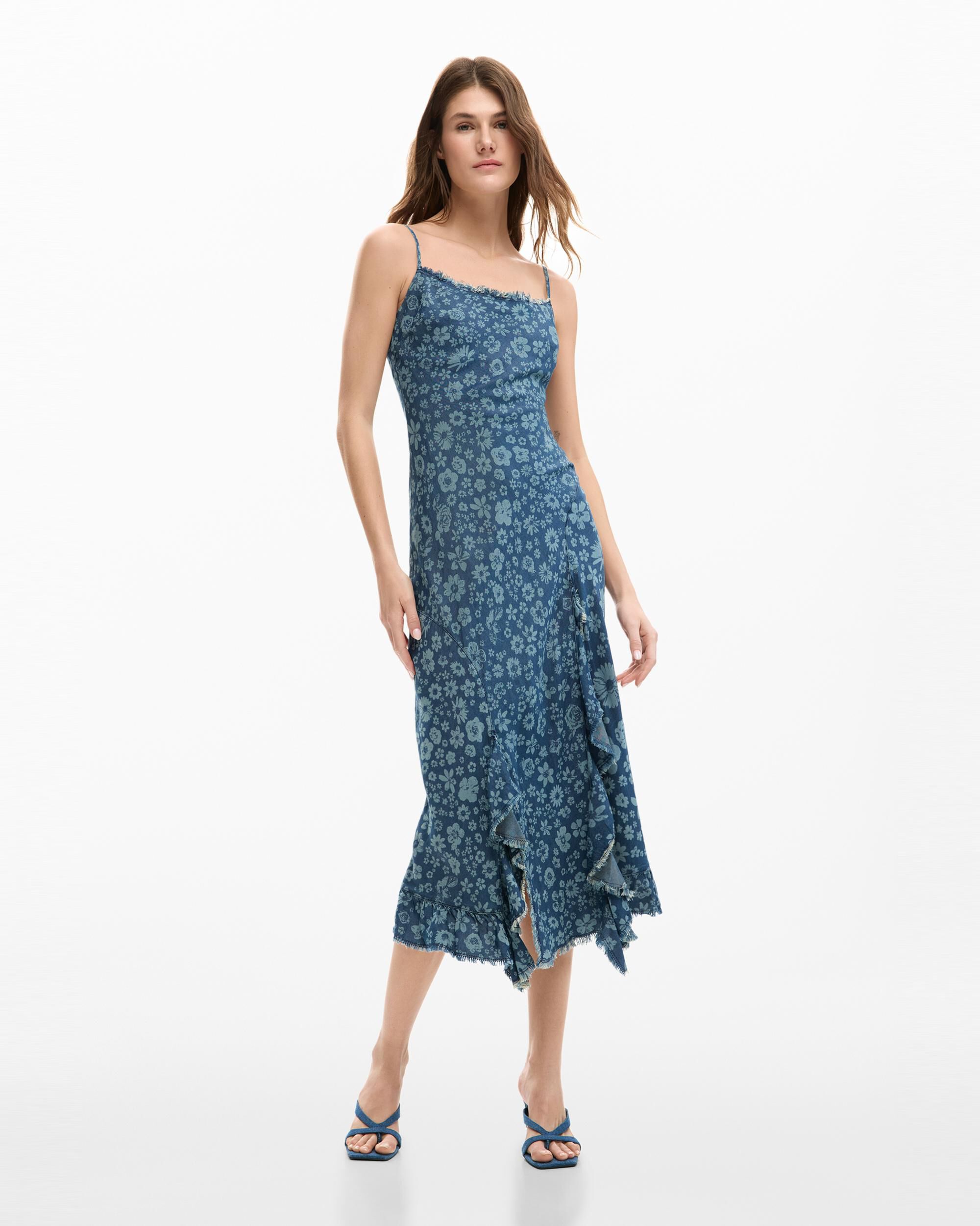 Vestido volantes denim Azul Desigual · El Corte Inglés