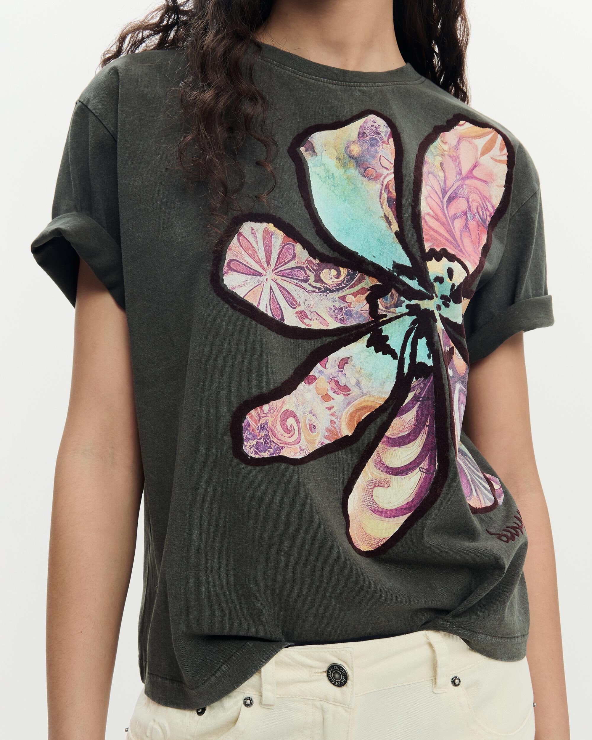 Camiseta de mujer estampado floral Gris Desigual · El Corte Inglés