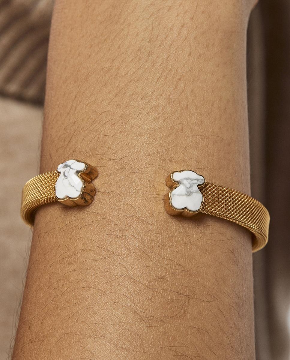 Pulsera Mesh Color de acero IP dorado y howlita · Tous