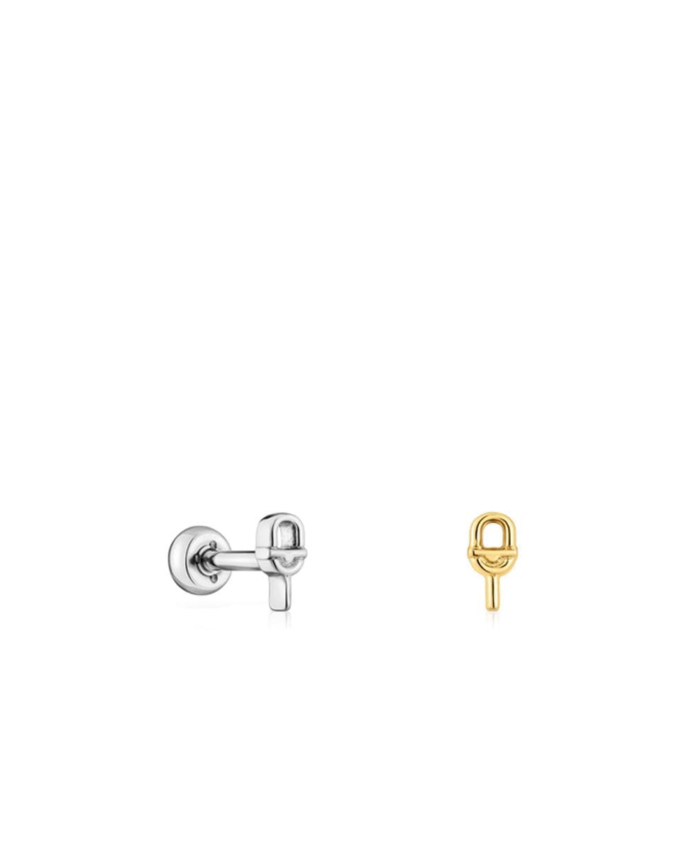 Set de dos piercings de oreja Mnifesto de acero IP dorado y plateado ...