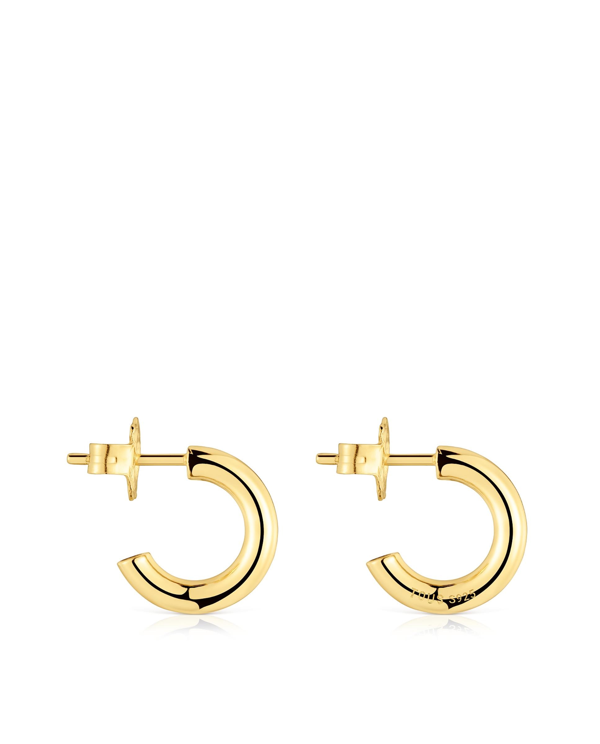 Pendientes de aro básico corto bañado en oro 18 kt sobre plata Dorado ...