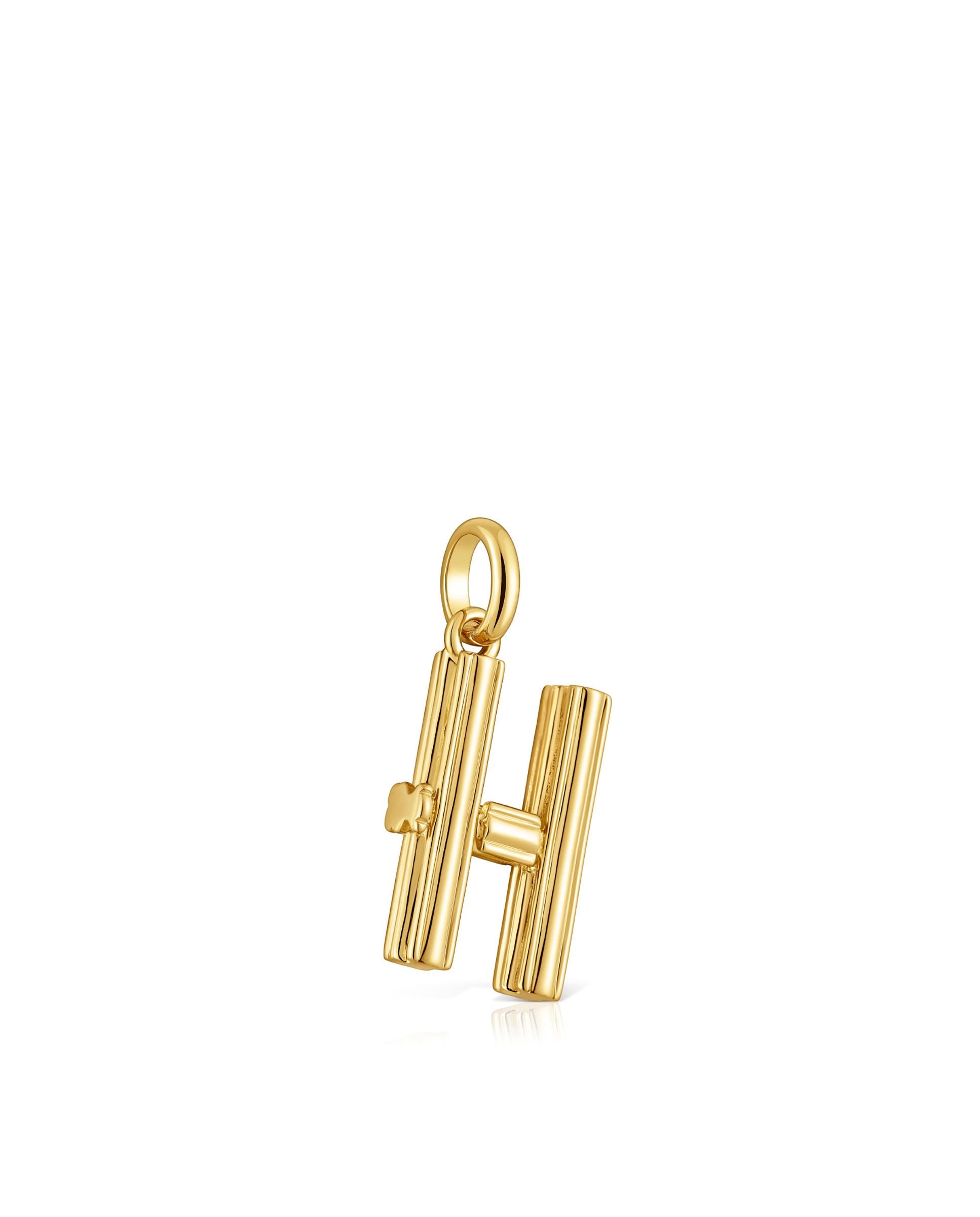 Colgante alphabet mediano letra h bañado en oro 18 kt sobre plata ...