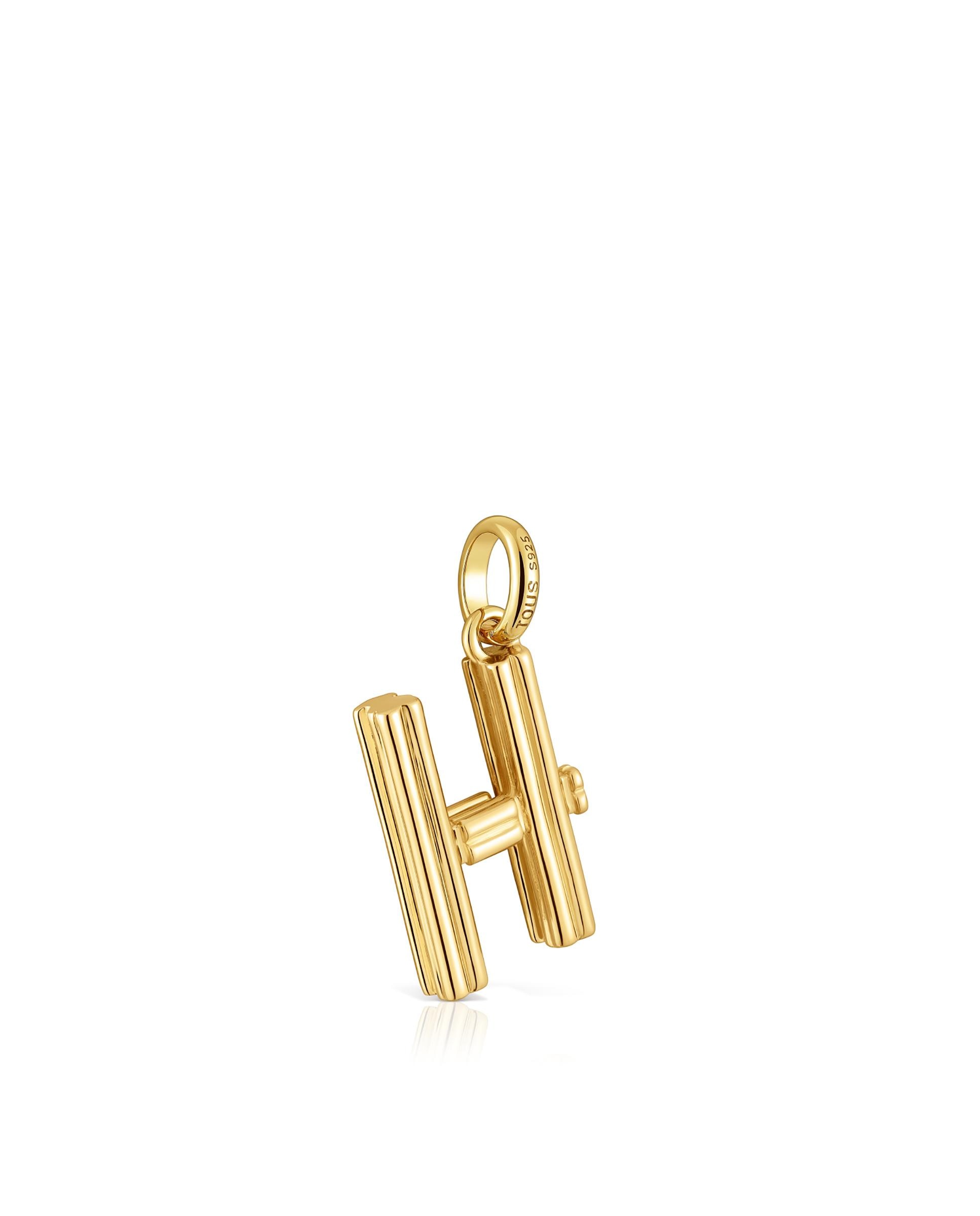 Colgante alphabet mediano letra h bañado en oro 18 kt sobre plata ...