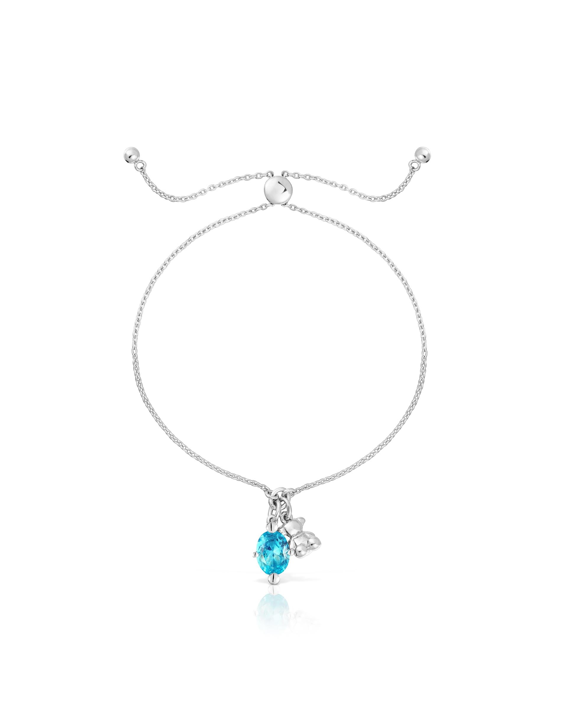 Pulsera de cadena bold bear lgg con oso de plata y zafiro azul creado ...