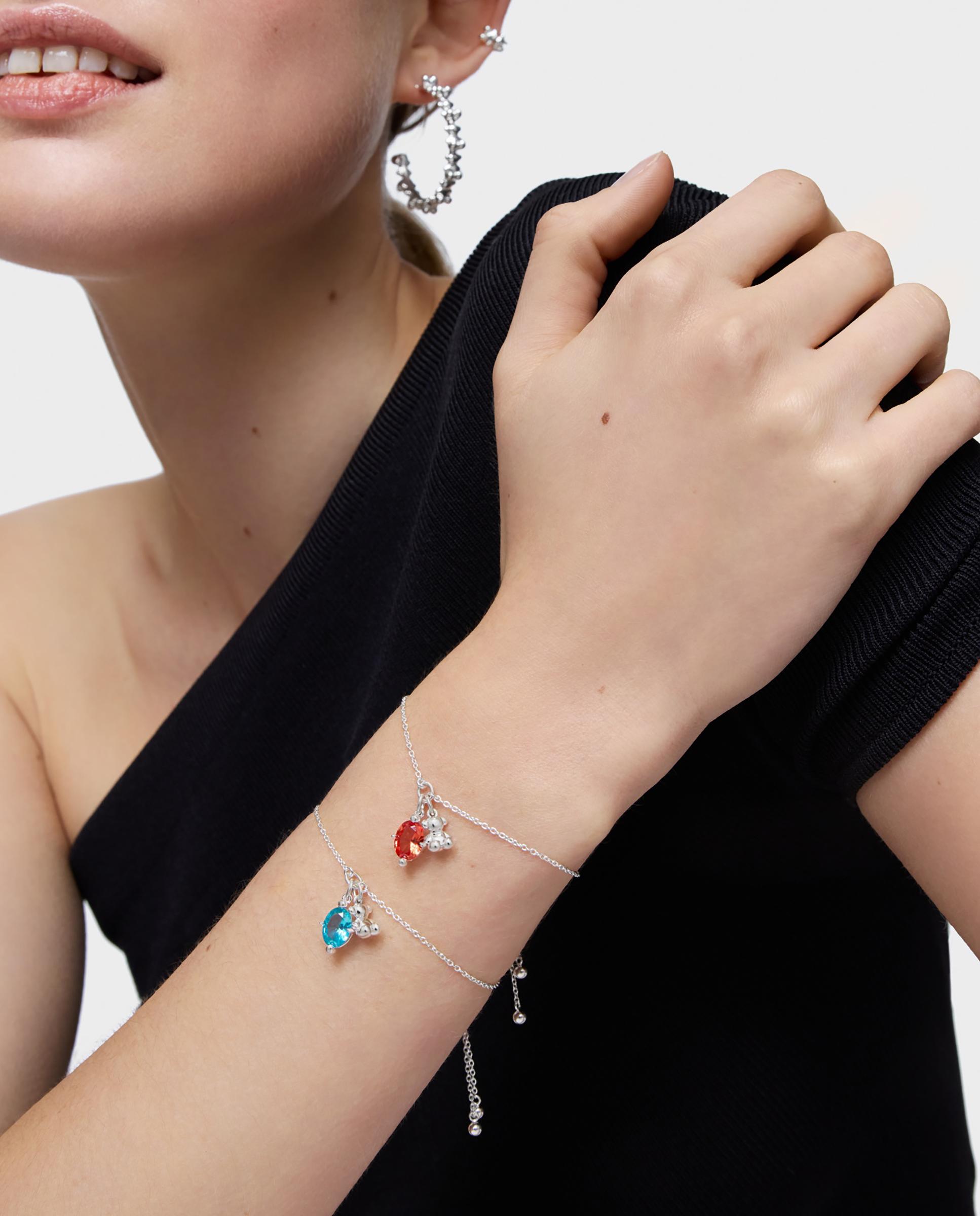 Pulsera de cadena bold bear lgg con oso de plata y zafiro azul creado ...