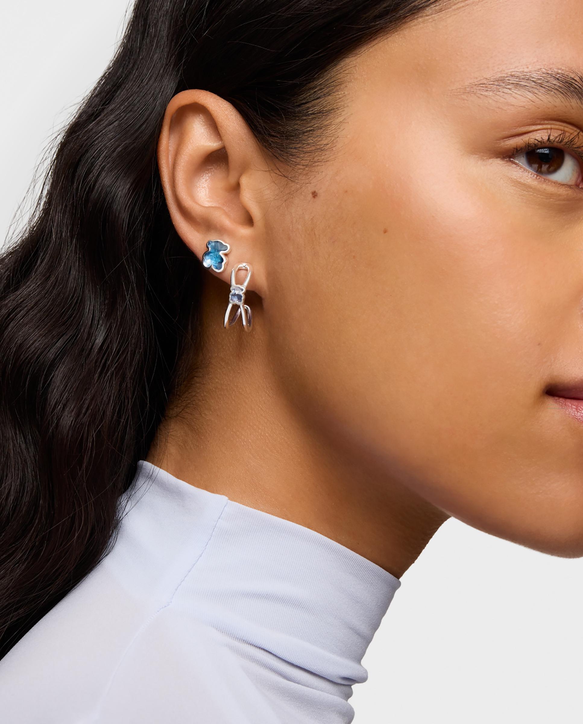 Pendientes de aro icon color lgg de plata con espinela azul creada en ...