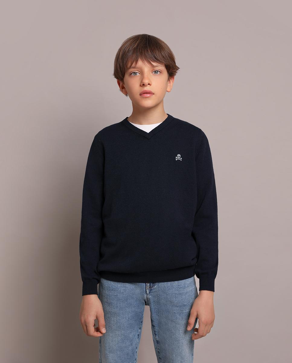 Jersey de niño con cuello de pico y bordado a tono Navy Scalpers · El ...