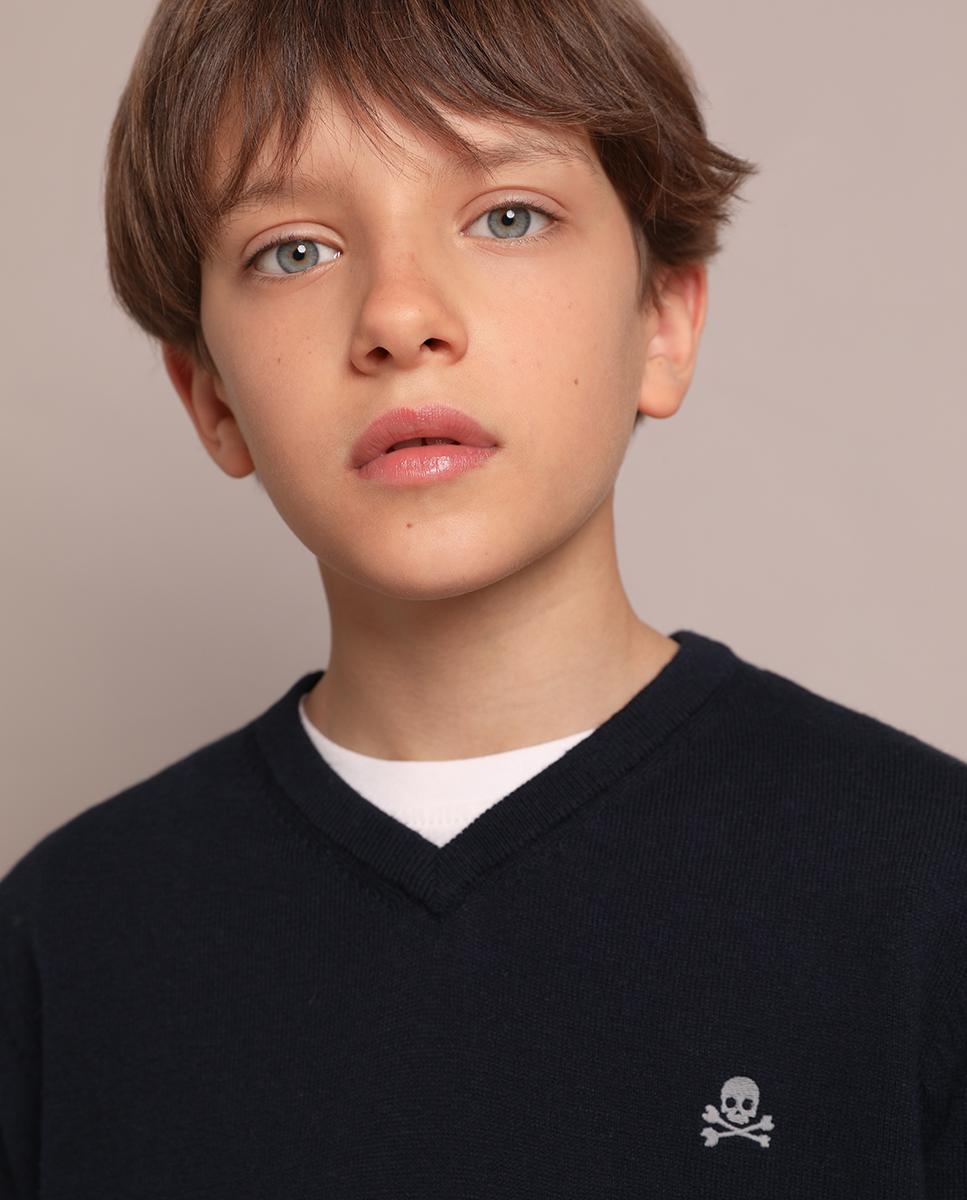 Jersey de niño con cuello de pico y bordado a tono Navy Scalpers · El ...