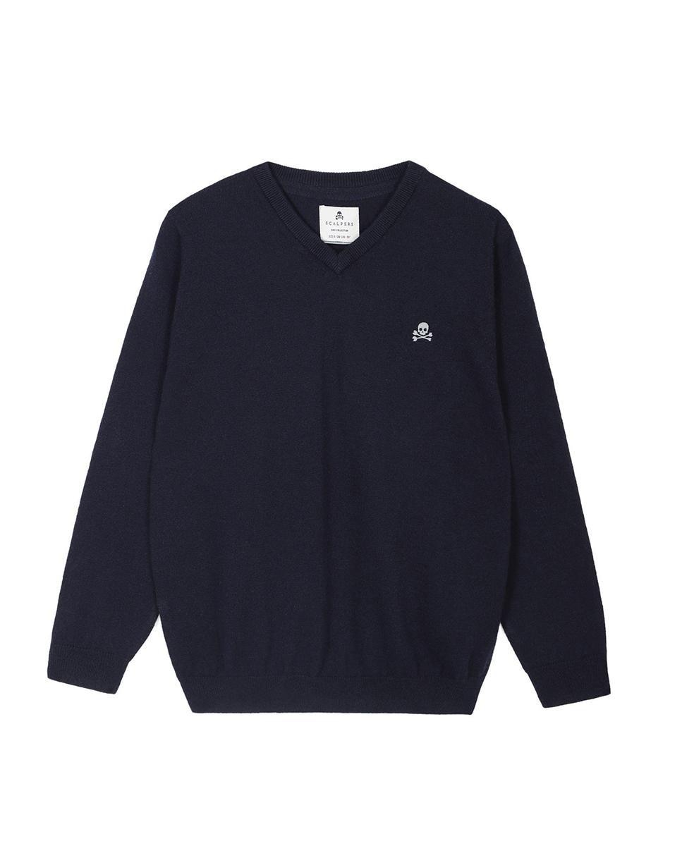 Jersey de niño con cuello de pico y bordado a tono Navy Scalpers · El ...