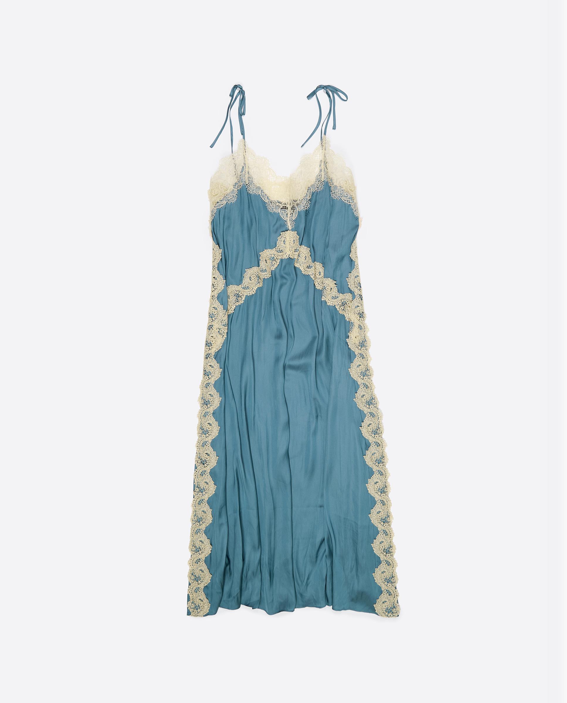 Vestido largo fluido con tirantes y encaje Azul claro Bimba y Lola · El ...