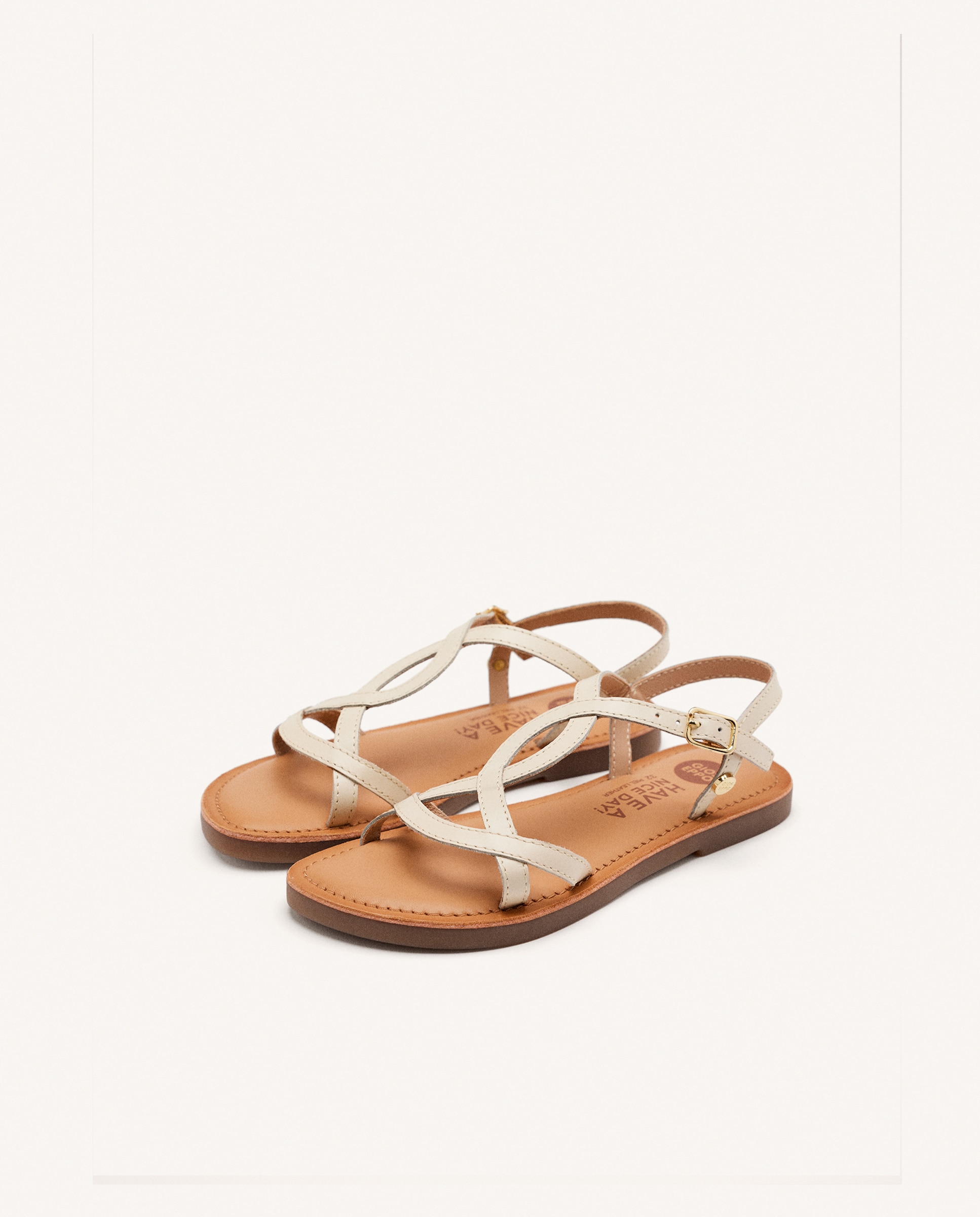 Sandalias abiertas de niña de piel básicas con cierre de hebilla Blanco ...