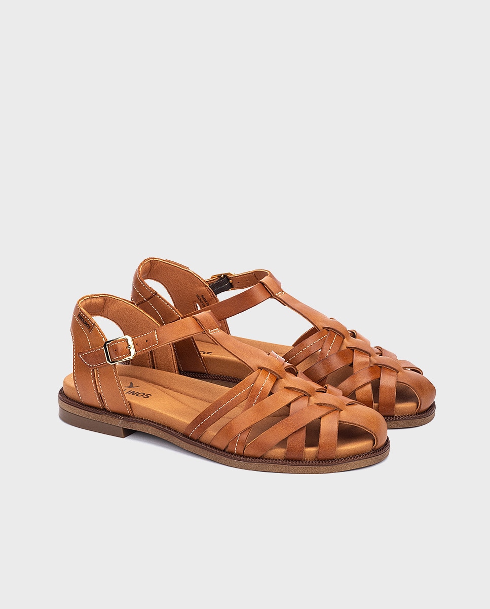 Sandalias planas de mujer de piel con hebilla Marrón Pikolinos · El ...
