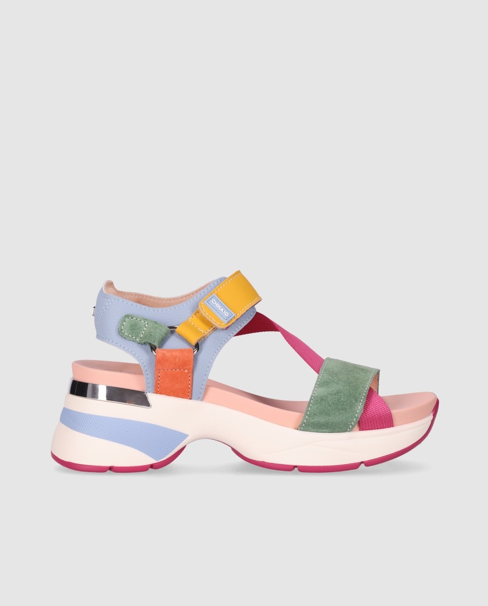 Sandalias de cuña de mujer con cierre autoadherente ajustable y puntera ...