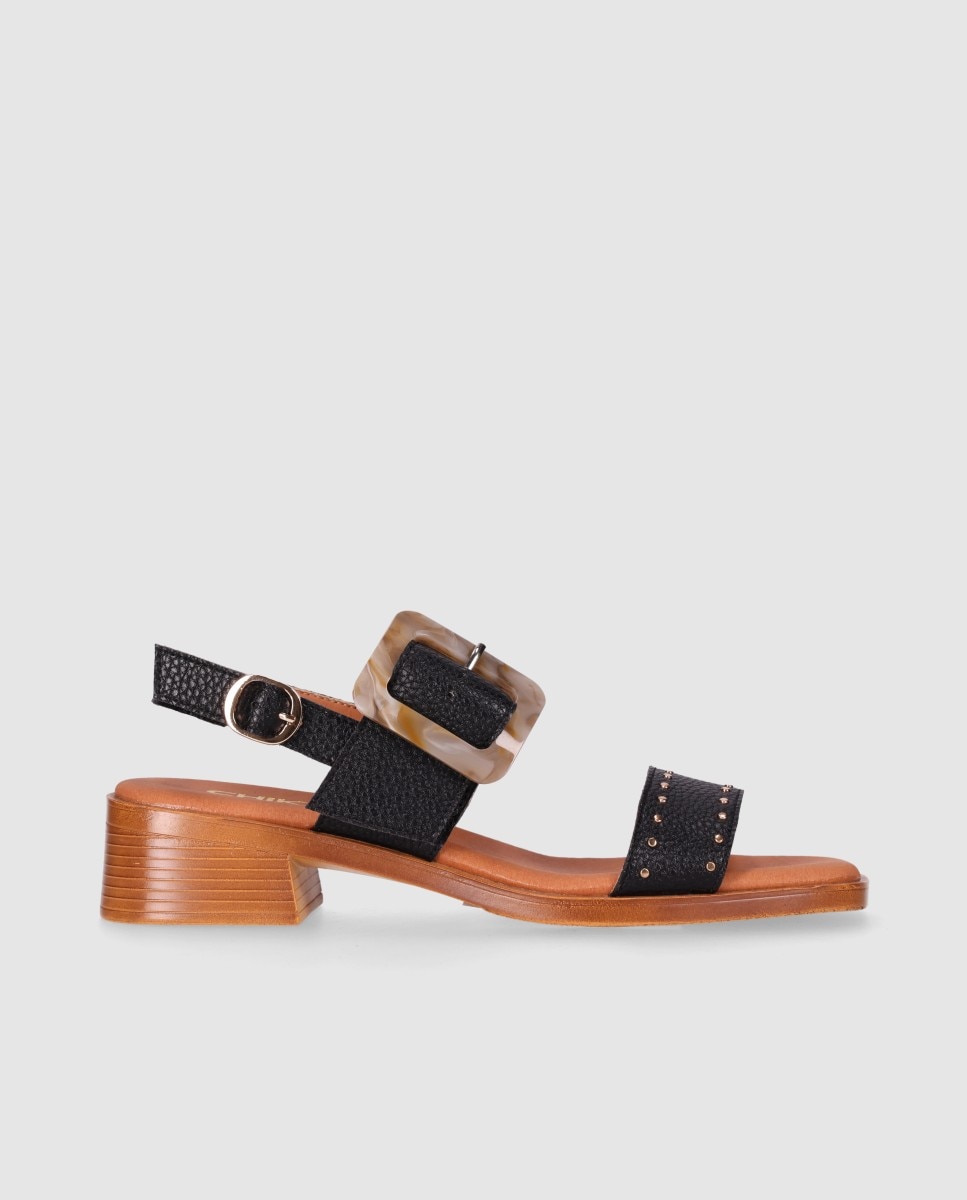 Sandalias de tacón de mujer en piel con doble tira frontal y maxi ...