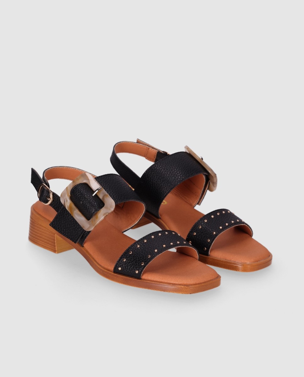 Sandalias de tacón de mujer en piel con doble tira frontal y maxi ...