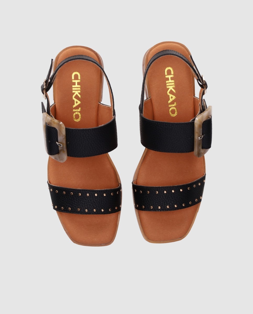 Sandalias de tacón de mujer en piel con doble tira frontal y maxi ...