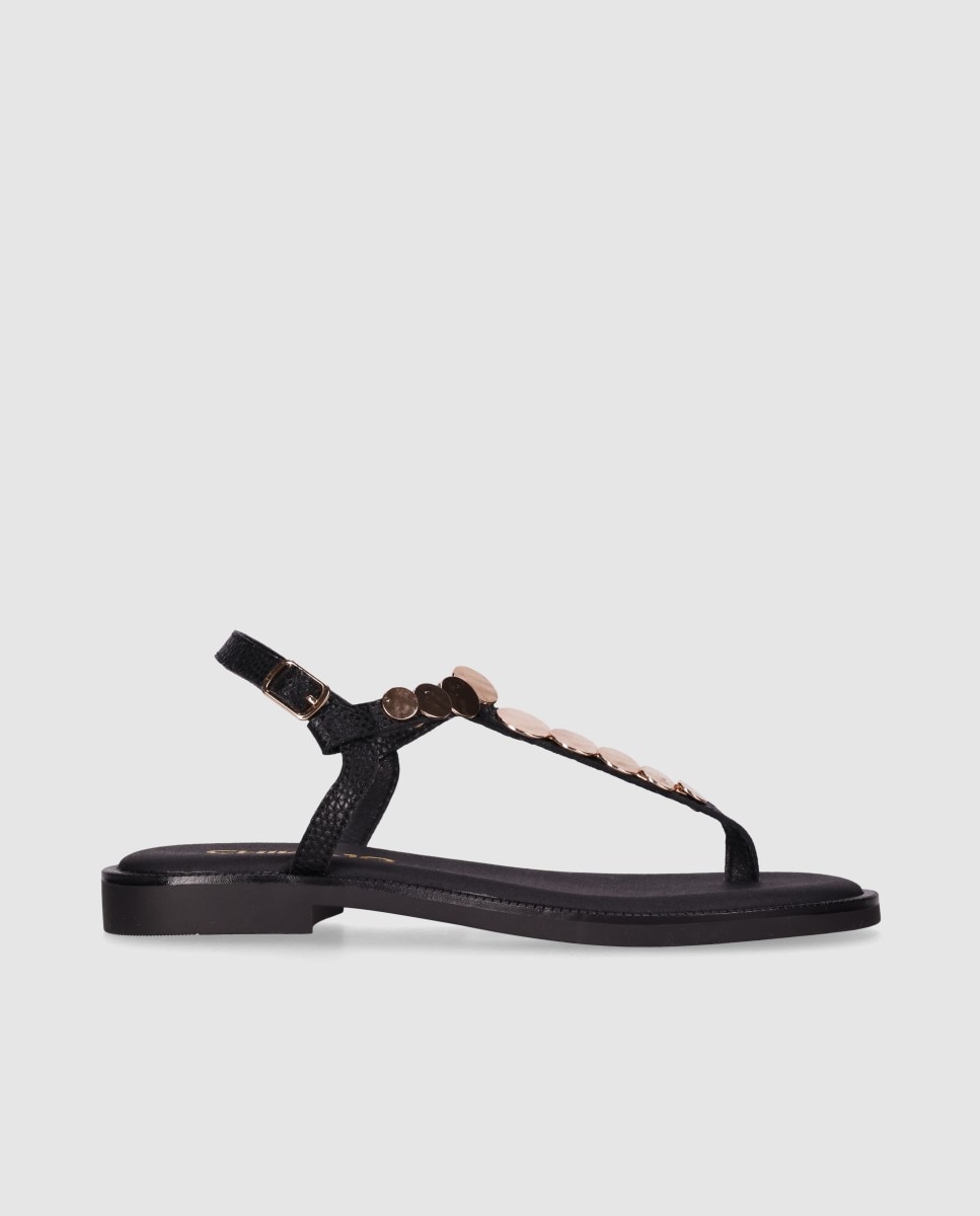 Sandalias de dedo de mujer planas de piel con tira central con ...