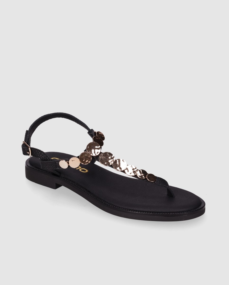 Sandalias de dedo de mujer planas de piel con tira central con ...