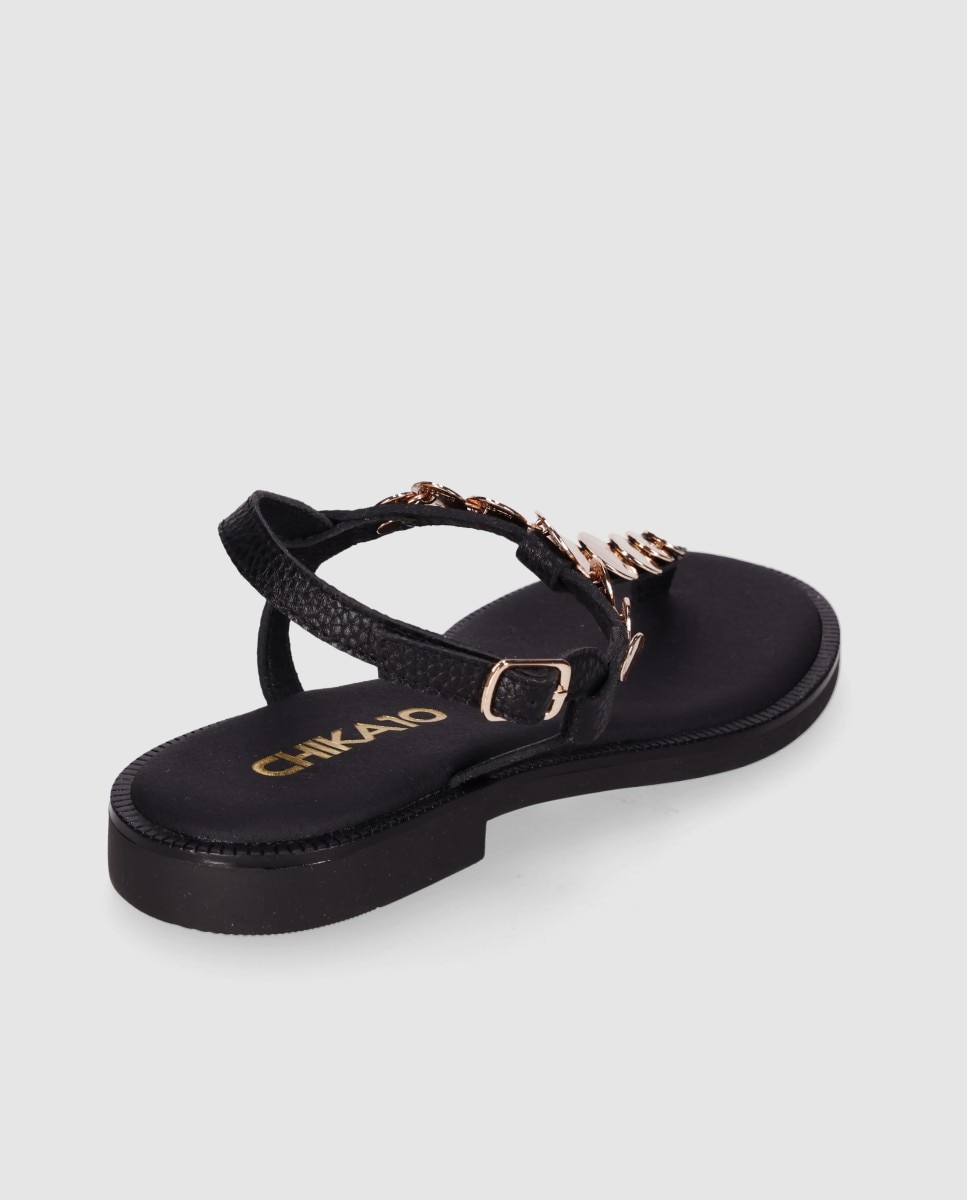 Sandalias de dedo de mujer planas de piel con tira central con ...