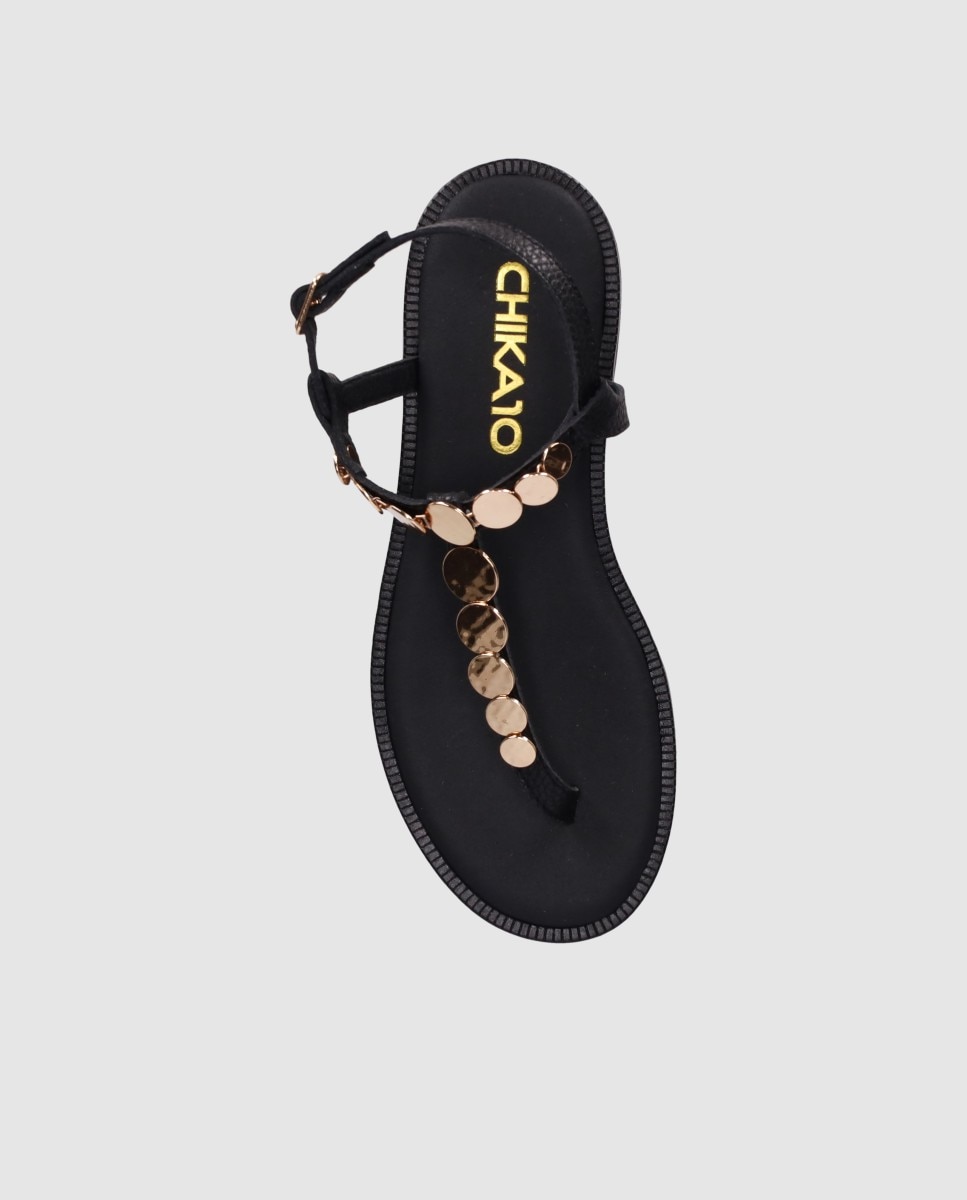 Sandalias de dedo de mujer planas de piel con tira central con ...