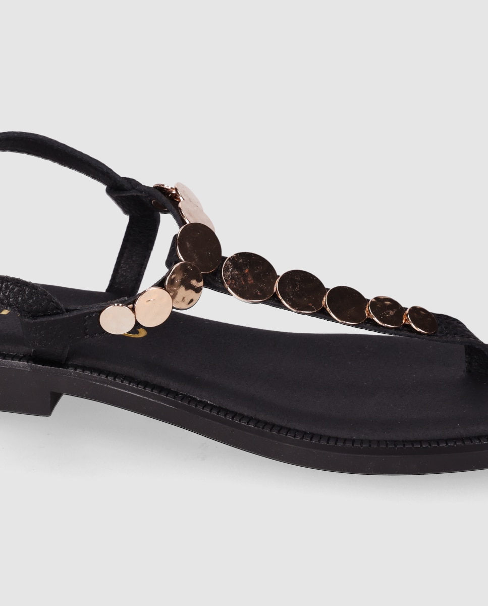 Sandalias de dedo de mujer planas de piel con tira central con ...