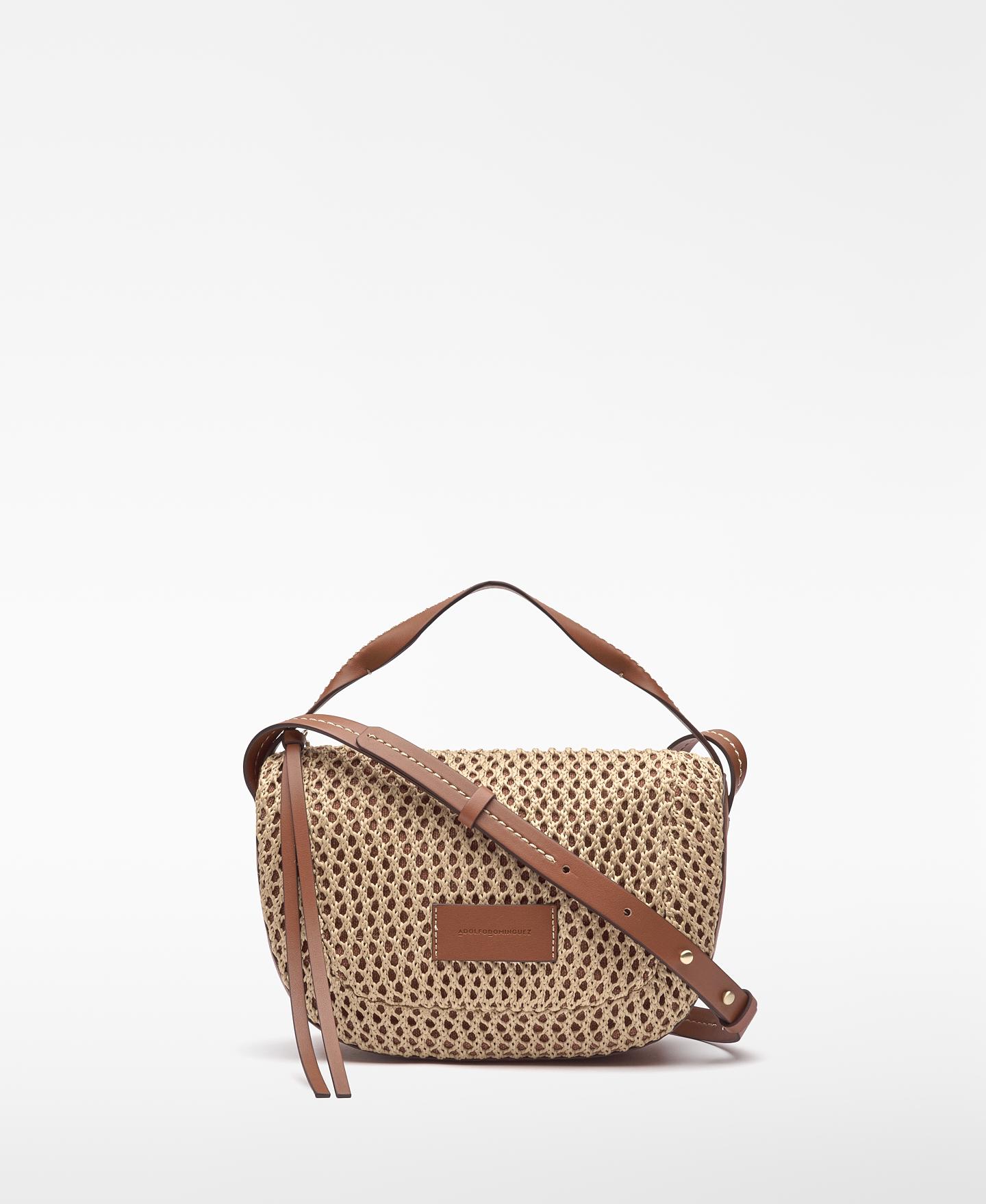 Bandolera de mujer mini bowling Dorna con textura de rafia Natural ...