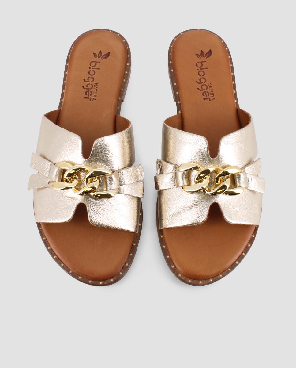 Sandalias planas de mujer de piel con herraje Oro Blogger · El Corte Inglés