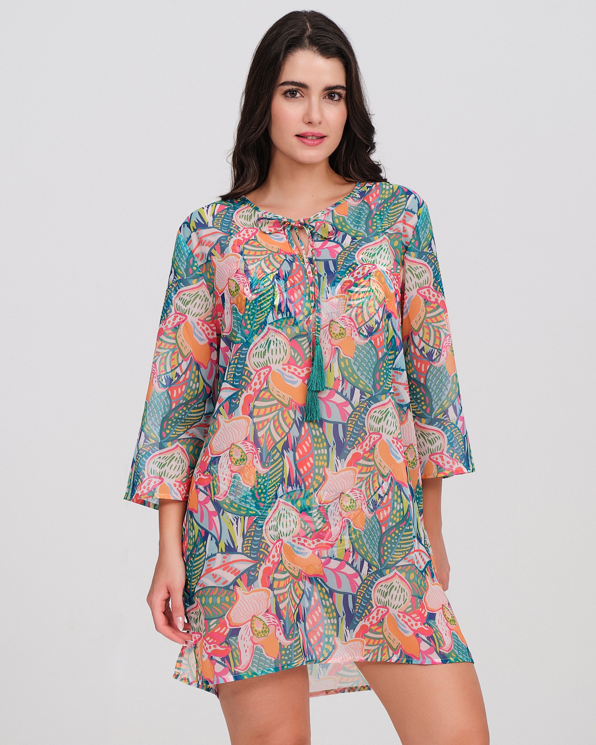 Caftán mujer estampado floral manga tres cuartos Multicolor Carey · El ...