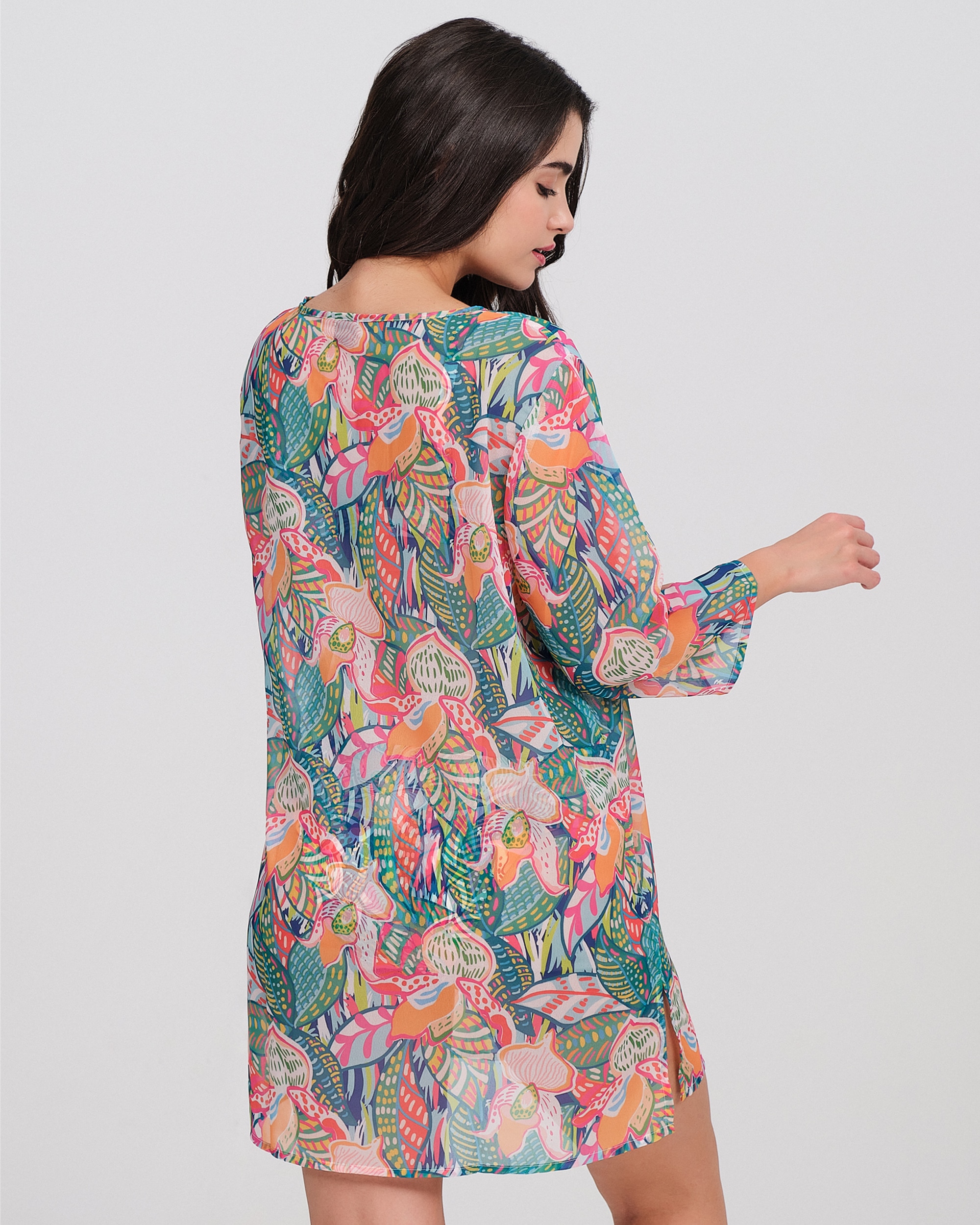 Caftán mujer estampado floral manga tres cuartos Multicolor Carey · El ...