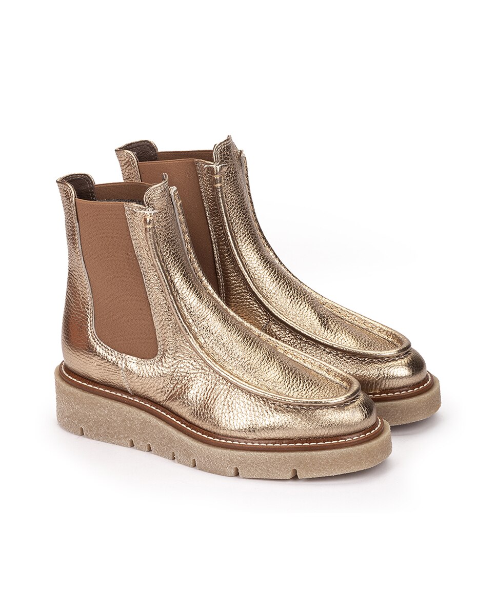 Botines de mujer de piel con plataforma Dorado Weekend by Pedro ...