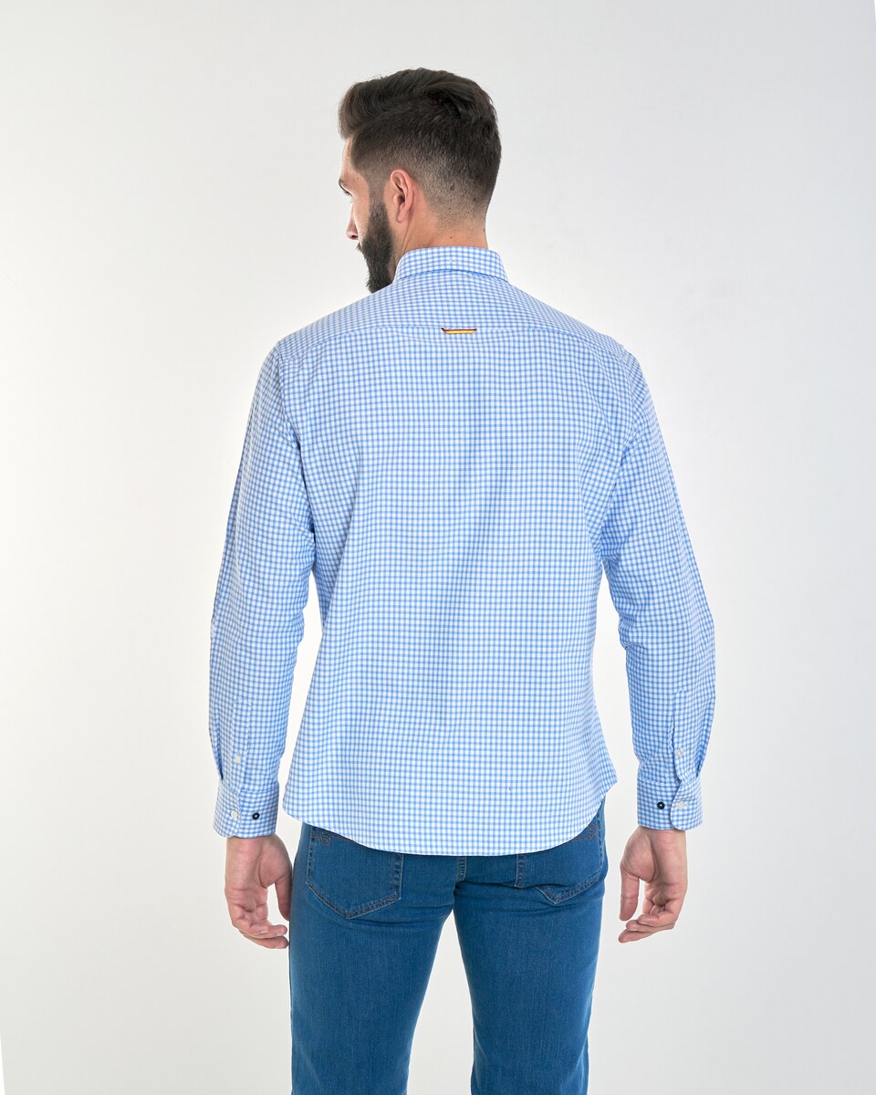 Camisa de hombre corte regular estampado cuadros vichy color azul claro ...
