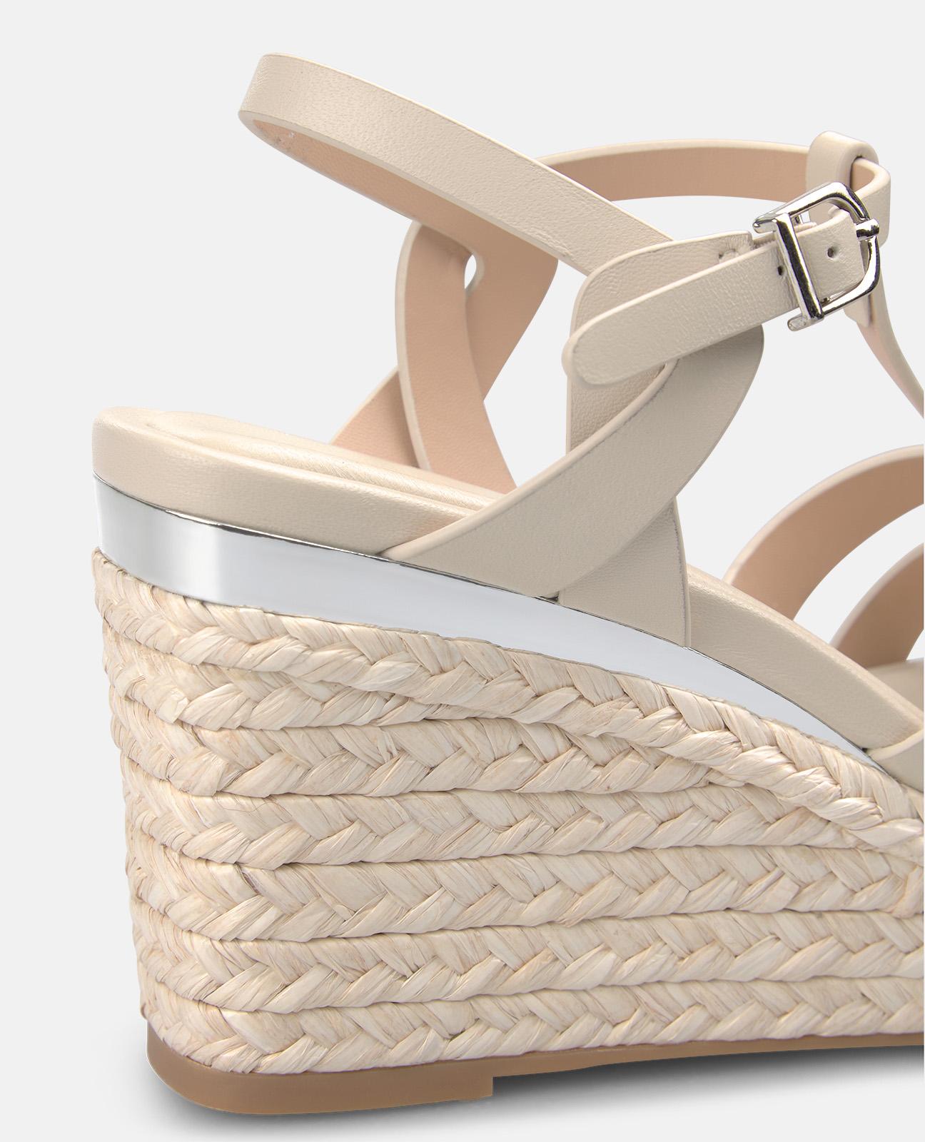 Sandalias de cuña de mujer de esparto en napa con múltiples tiras en la ...