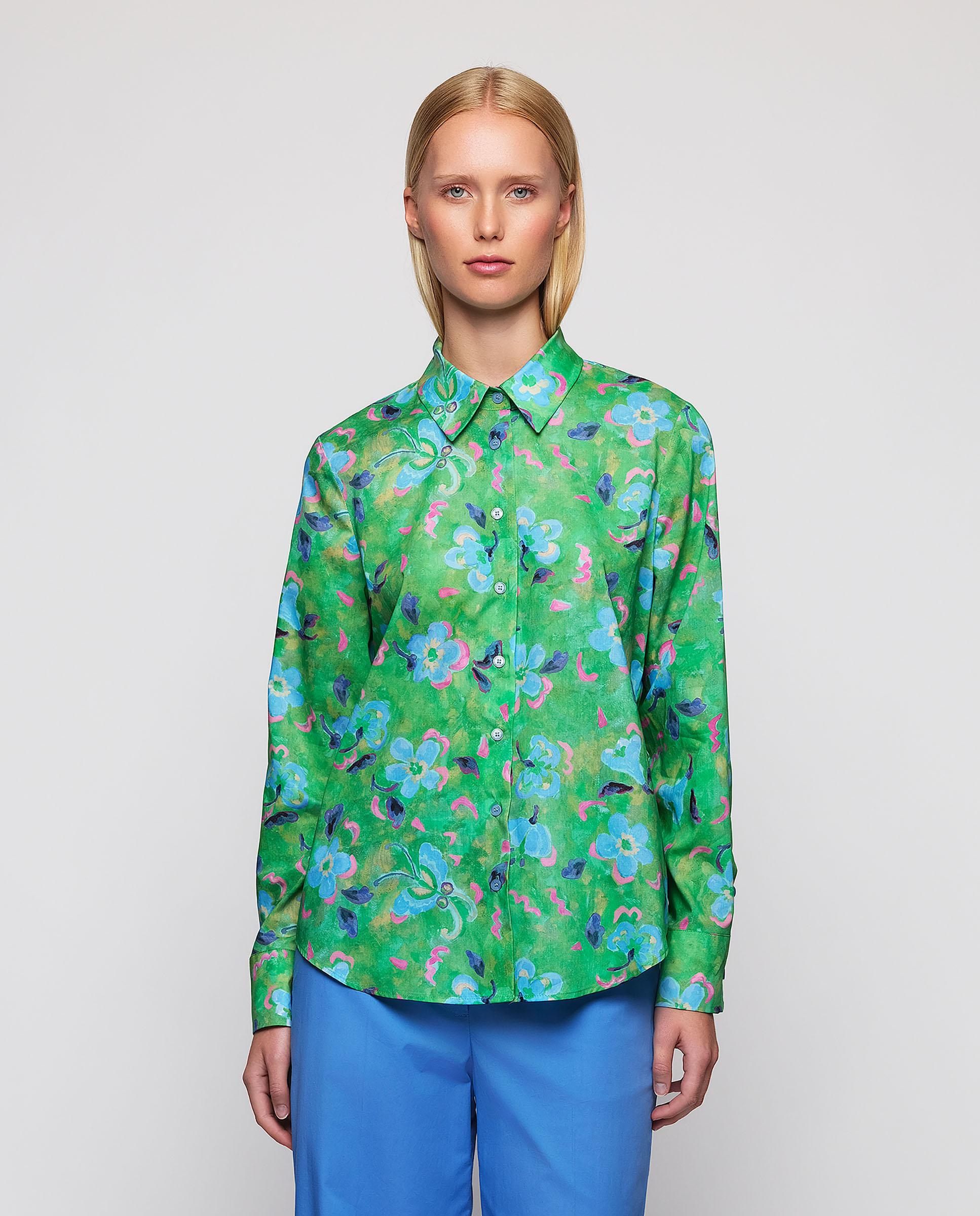 Camisa de mujer con estampado floral de algodón Verde Mirto · El Corte ...
