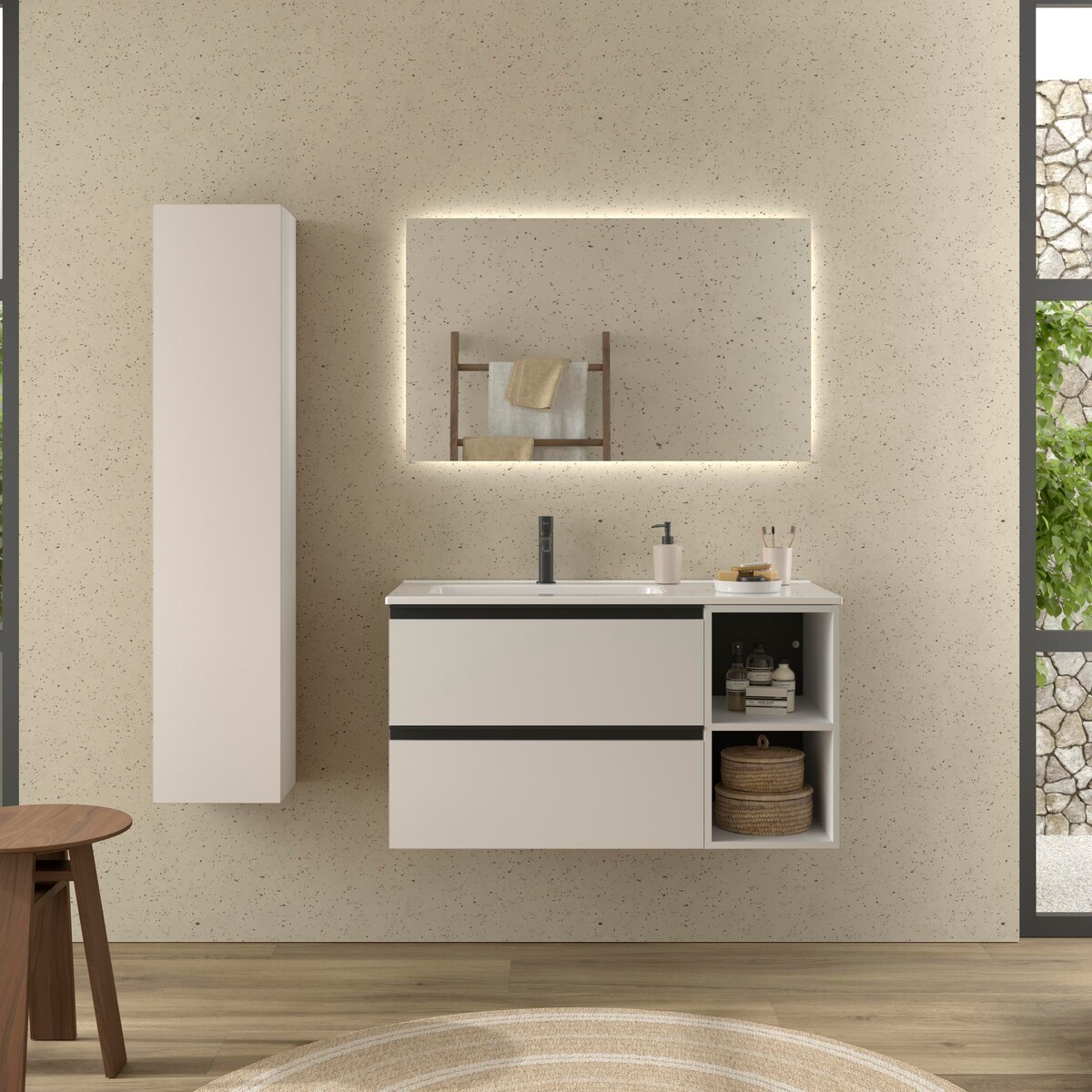 Mueble de baño con 2 cajones con 2 huecos y lavabo de 1 poza grifo ...