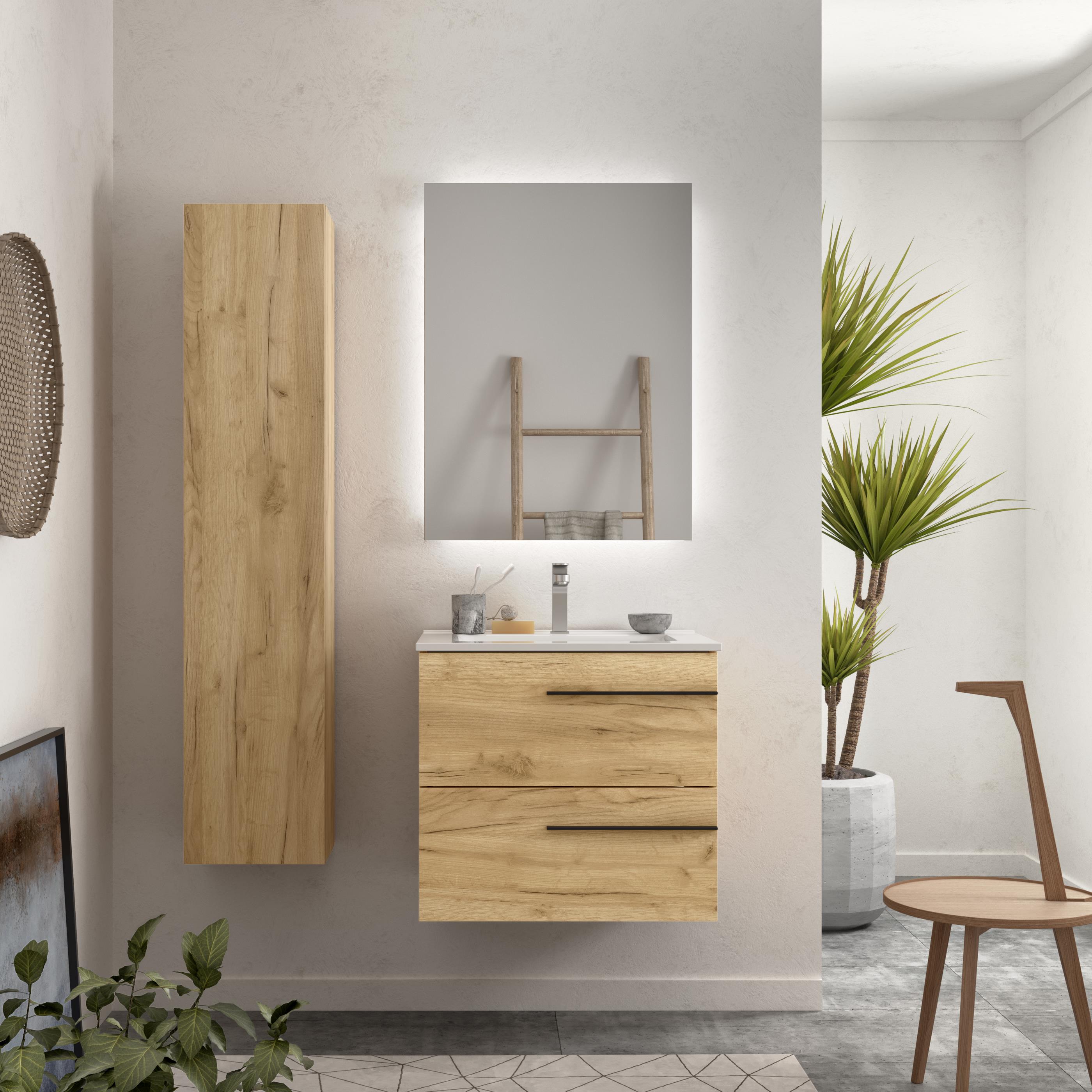 Mueble de baño con 2 cajones y lavabo de 1 poza Yara Salgar Roble 80 cm ...