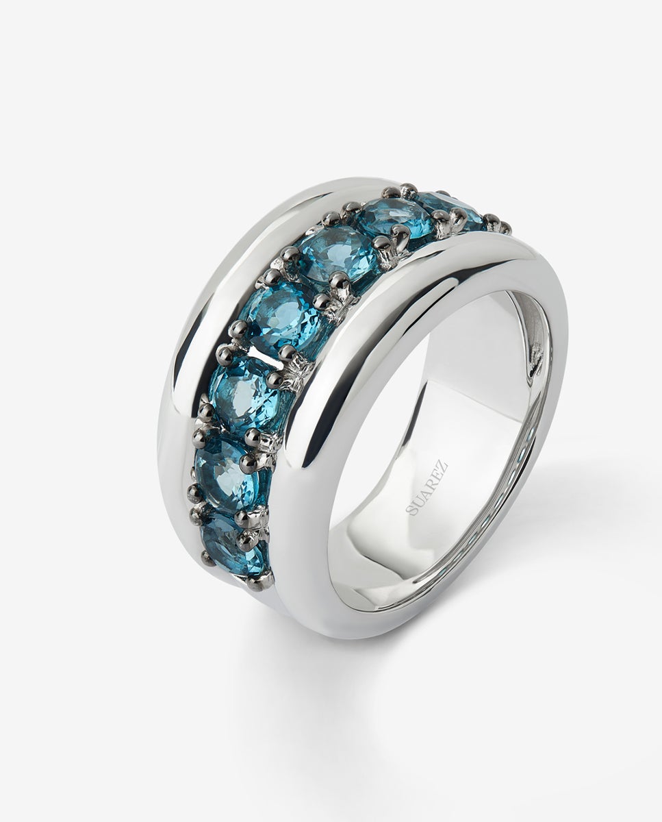 Anillo de plata 925 con pavé de topacios azul london en talla brillante ...