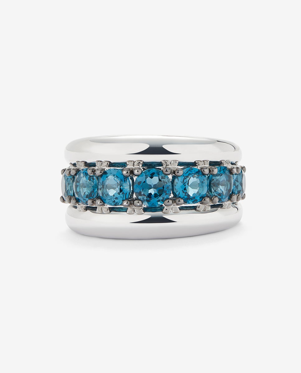Anillo de plata 925 con pavé de topacios azul london en talla brillante ...