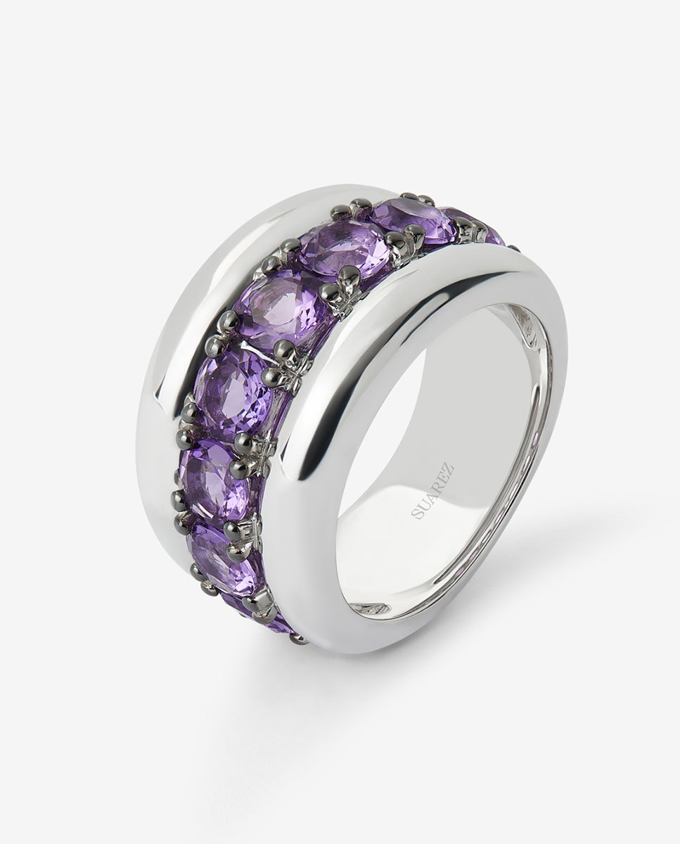 Anillo de plata 925 con pavé de amatistas moradas en talla brillante ...